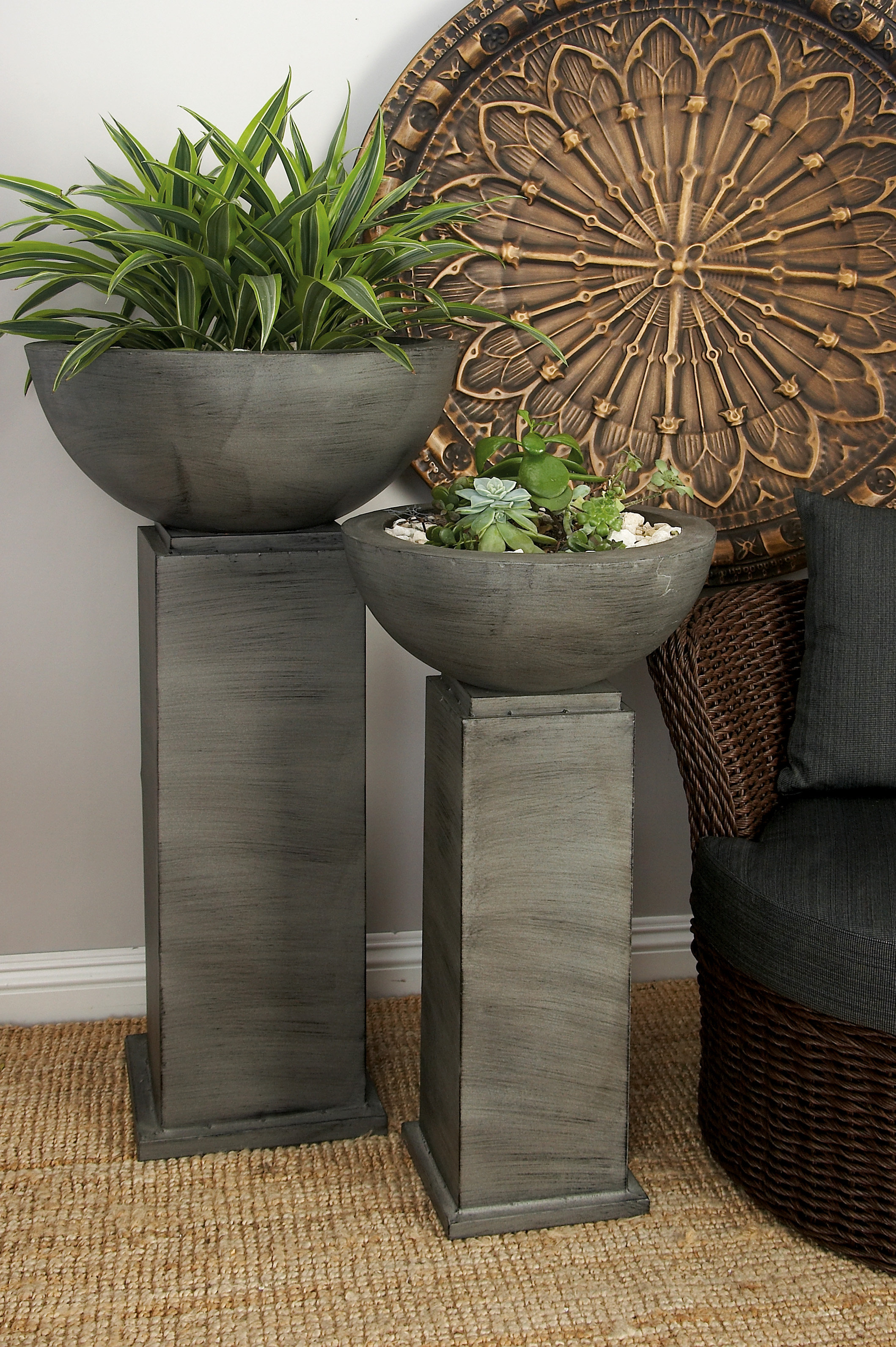 Canora Grey Amirah 2 Piece Metal Indoor Outdoor Gray Planter Set ...