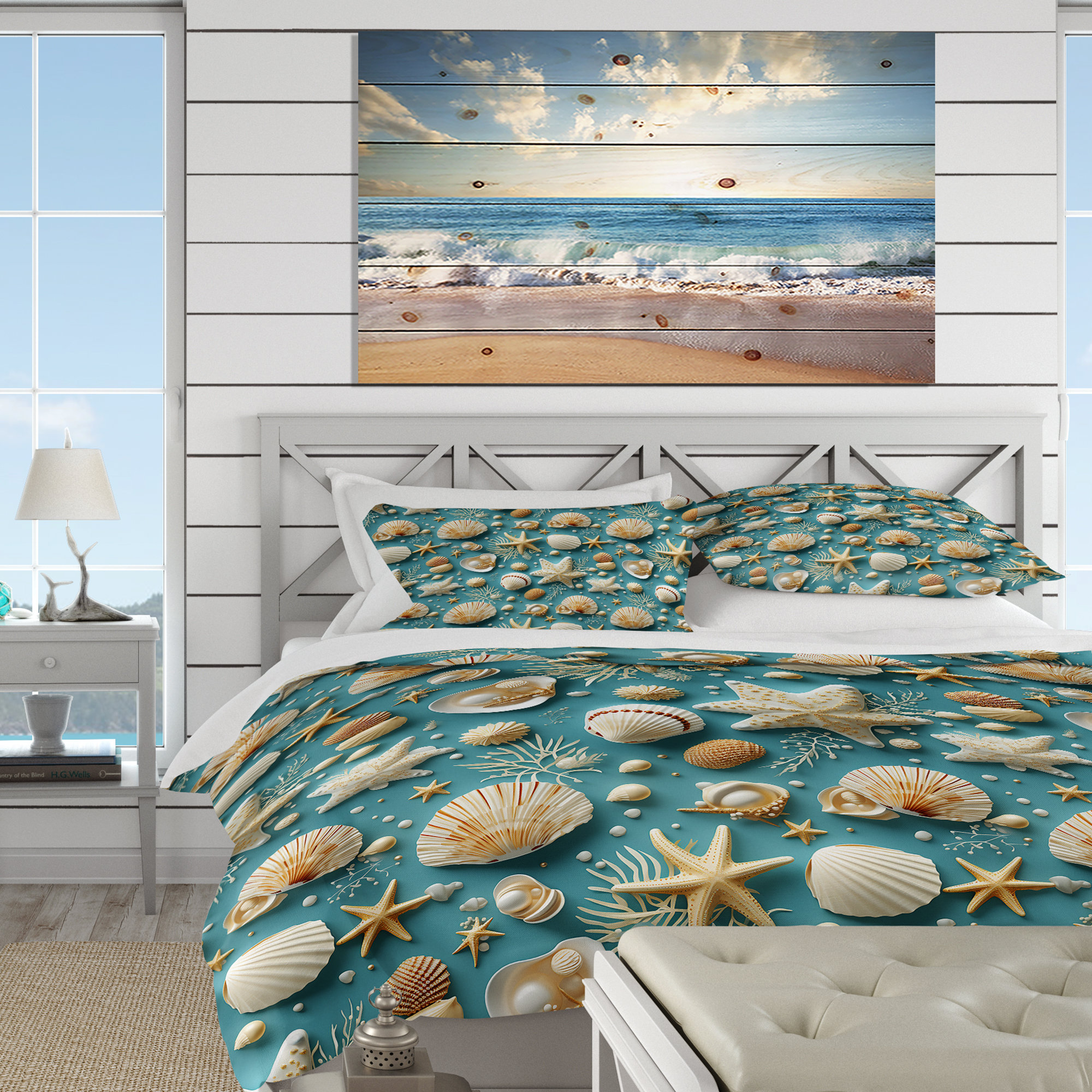 Design Art Coastal Seashells Coastal Pattern - Coastal Duvet Cover Set ...