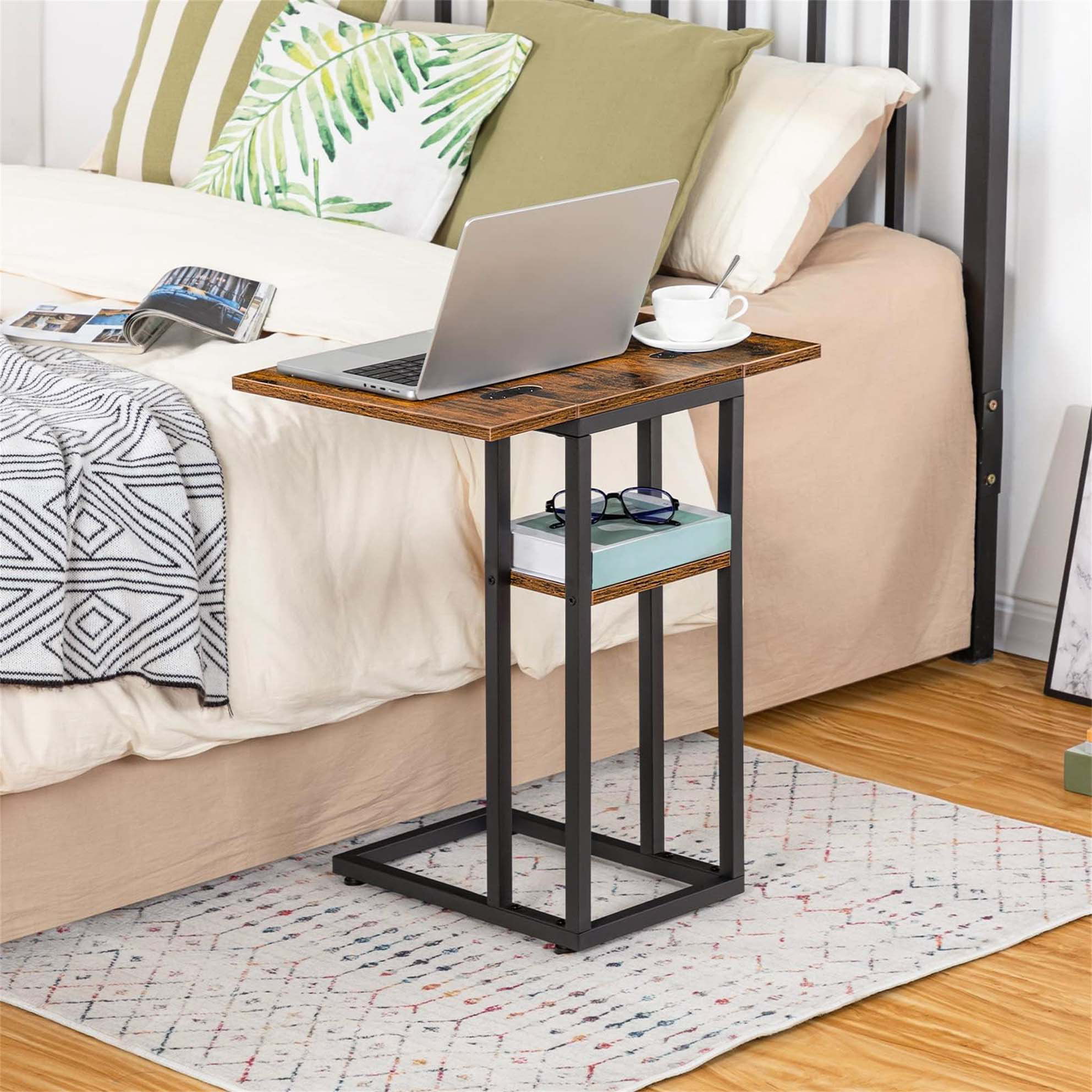 17 Stories Foldable C Shaped Side Table With Storage Shelf | Wayfair