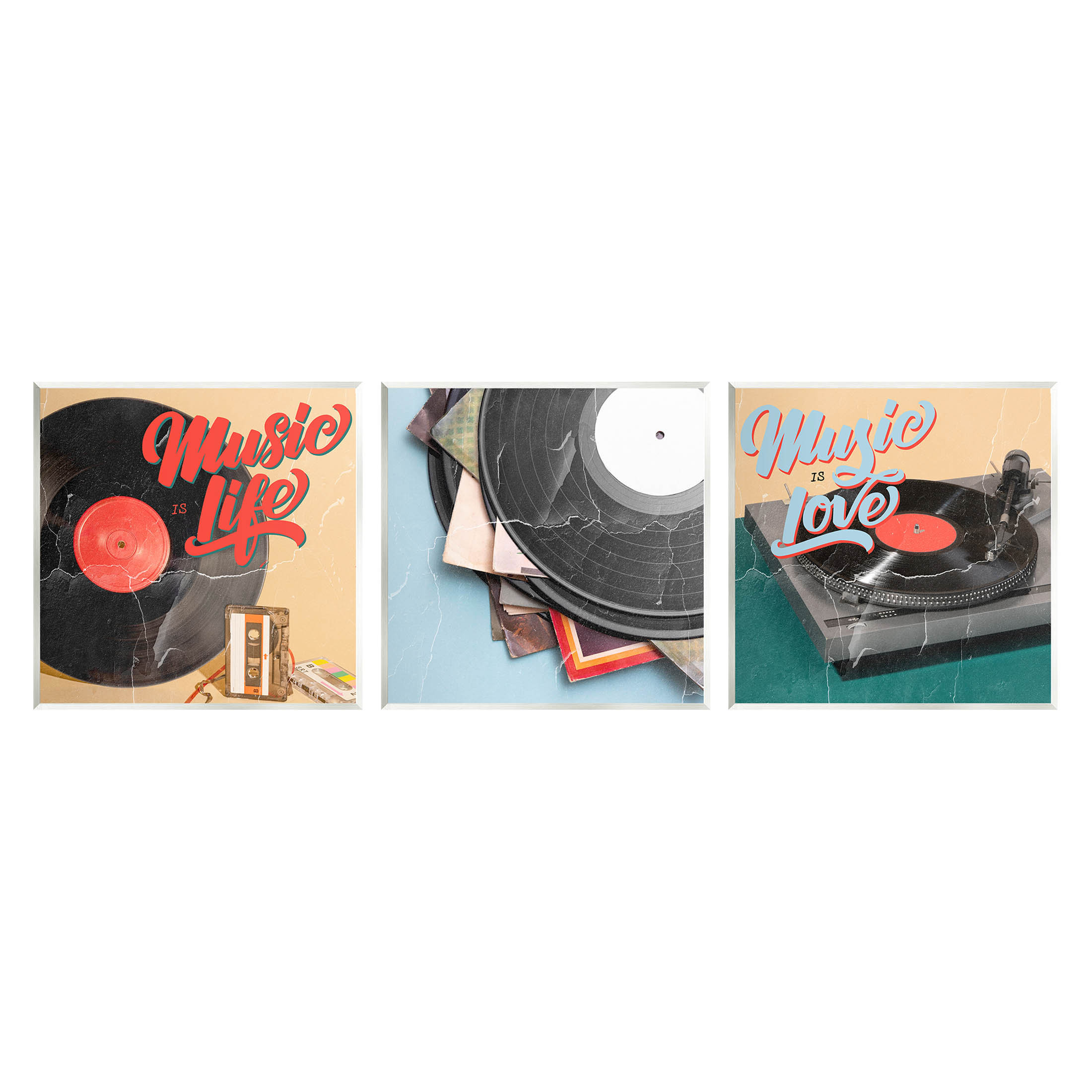 Stupell Industries Music Is Love Life Vintage Turntable 3 Piece Wall ...