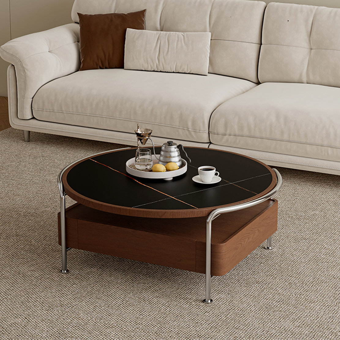 Orren Ellis Simple round stone slab storage coffee table | Wayfair