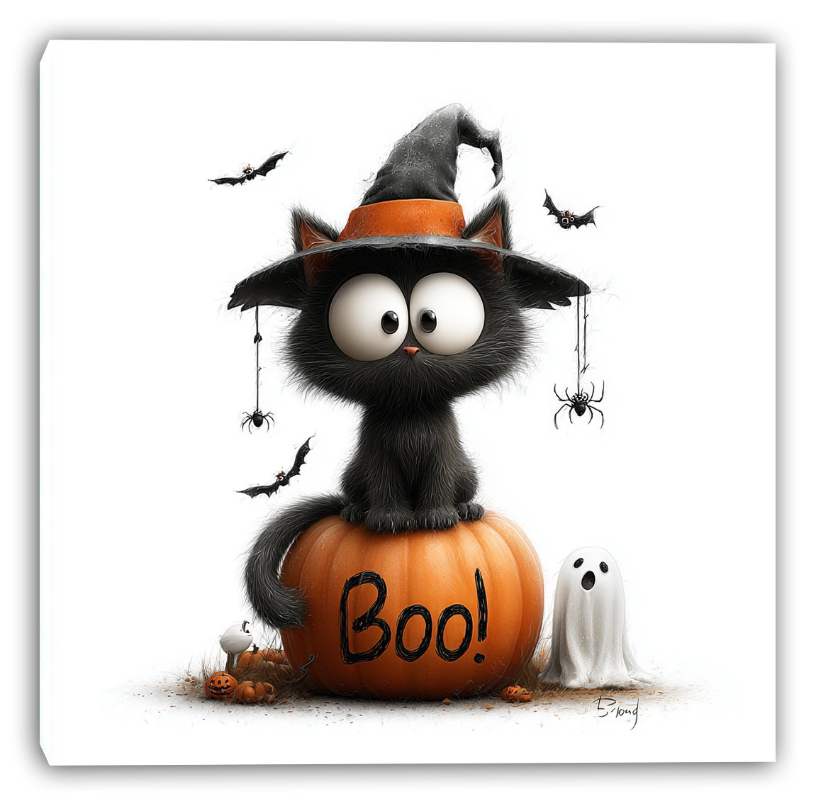 The Holiday Aisle® Boo Cat and Pumpkin Wrapped Canvas Wall Art ...