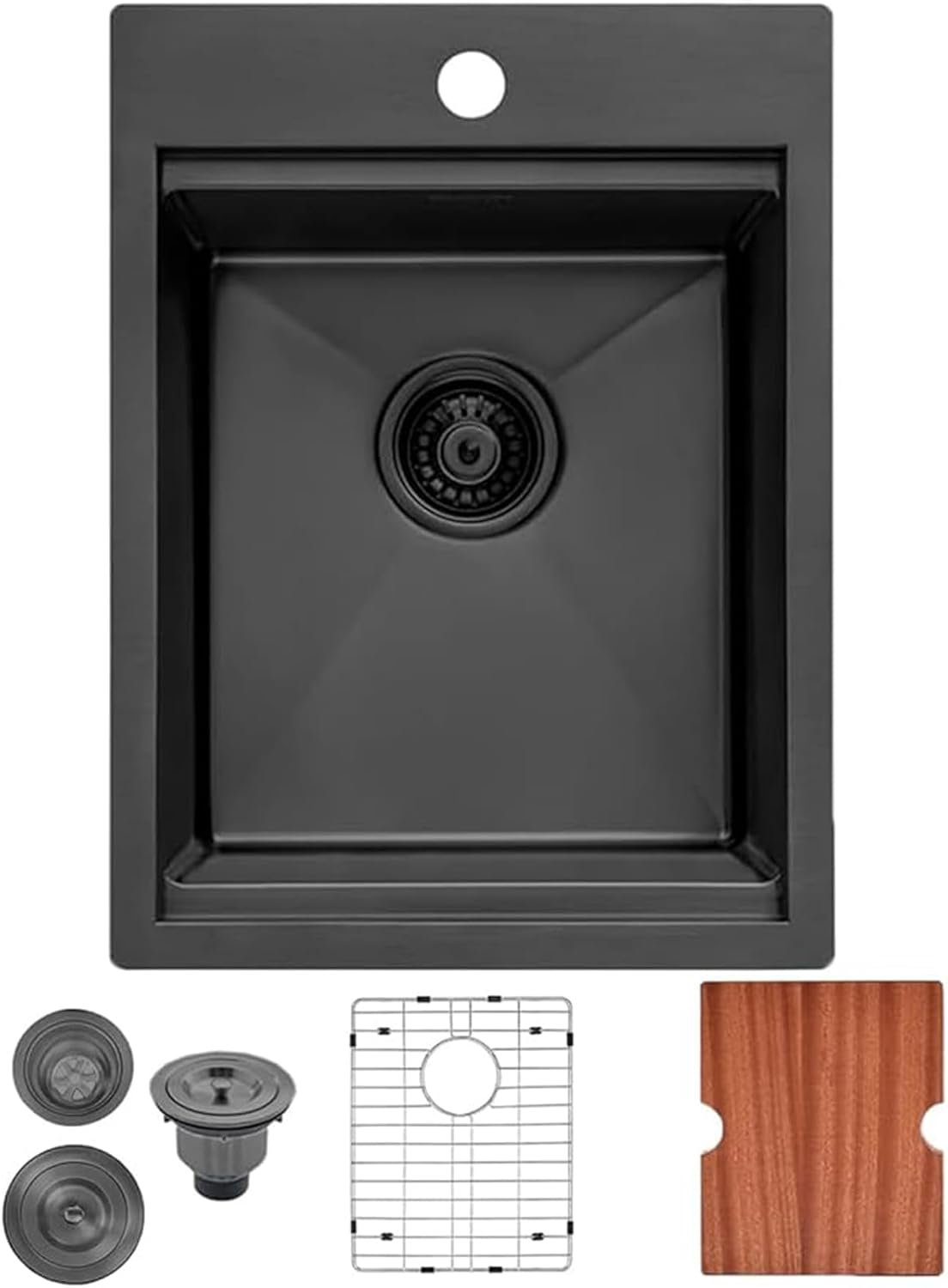 Popity Home 15 X 20 Inch Gunmetal Black 304 Stainless Steel Single Bowl ...