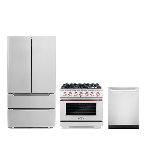 Cosmo 3 Piece Kitchen Appliance Package with French Door Refrigerator ...