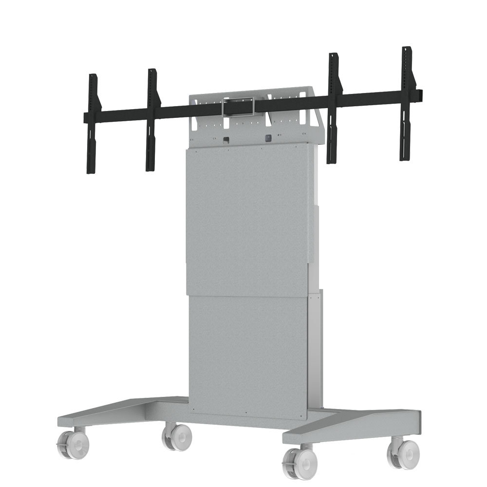 AVFI 84" W Monitor Gray Fixed Floor Stand Mount with Shelving, Holds up ...