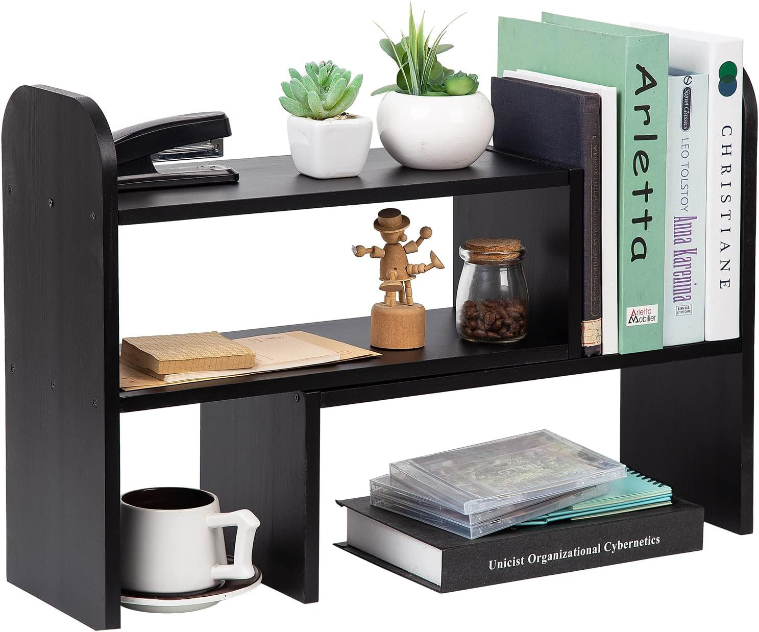 Hokku Designs Desktop Adjustable Natural Wood Book Shelf Organizer ...