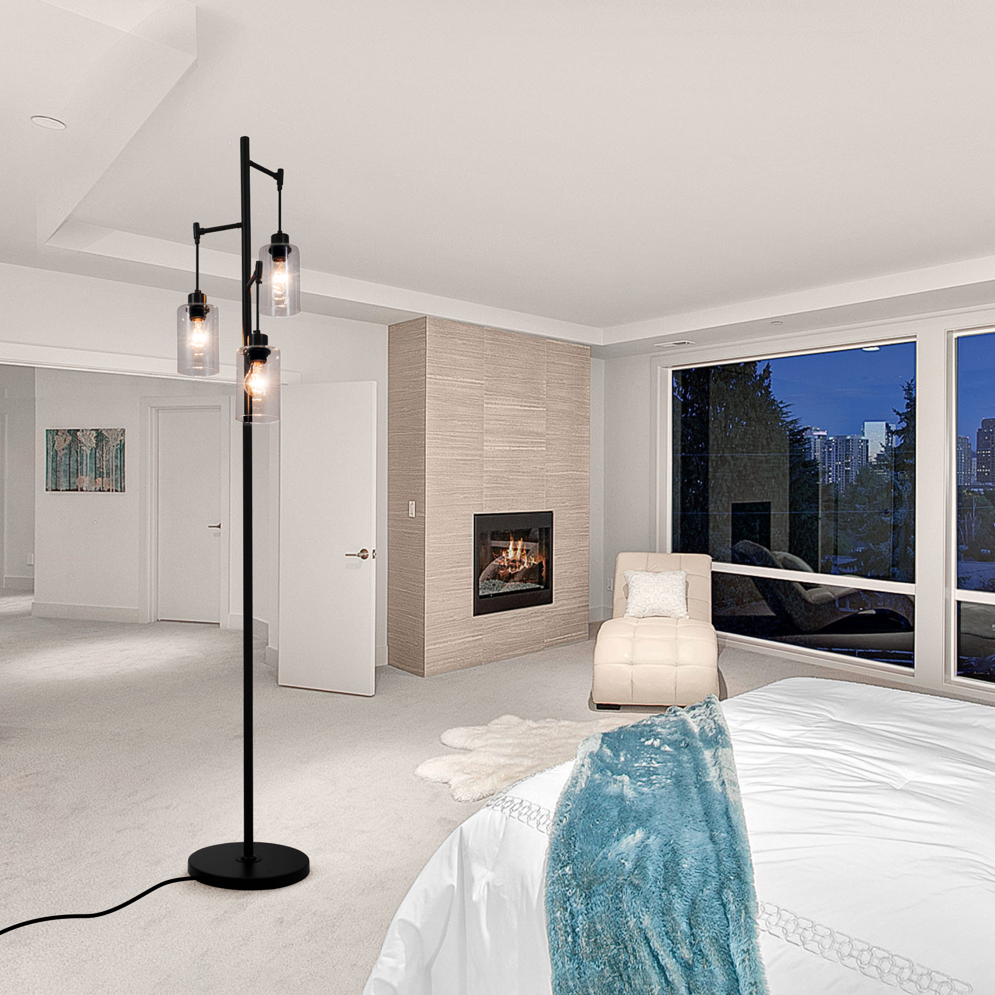 EFPerfect Adjustable Tree Floor Lamp With 3 Glass Shade Bulbs - Wayfair ...