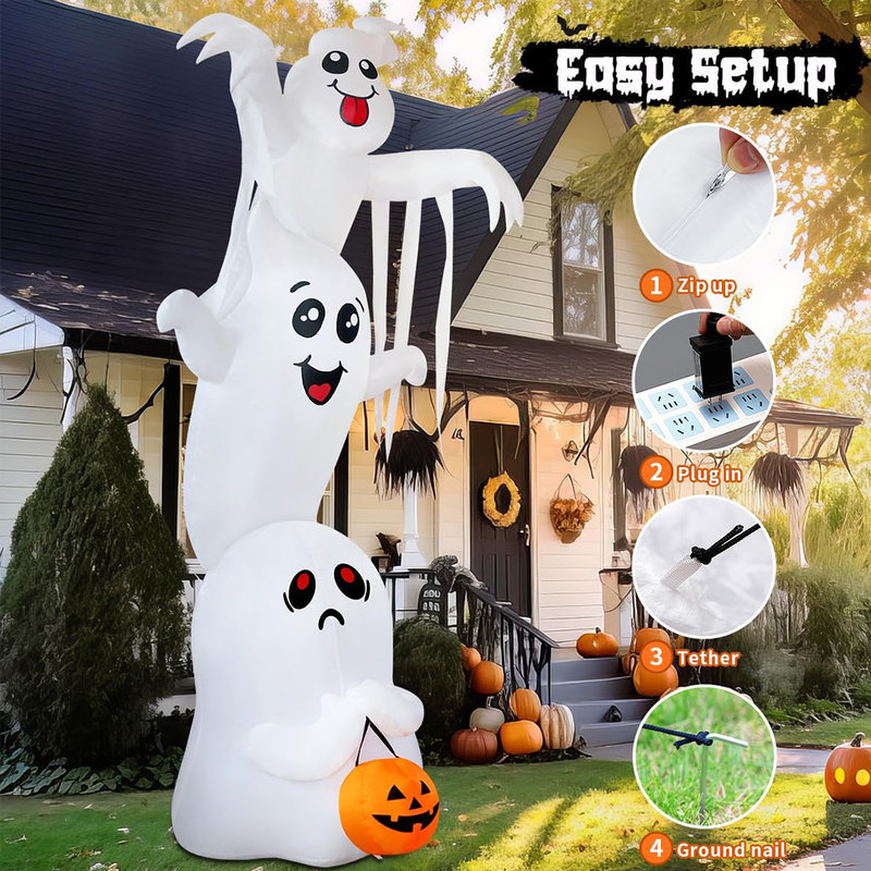 The Holiday Aisle® 9.8 FT High Halloween Inflatable Overlap Ghost ...