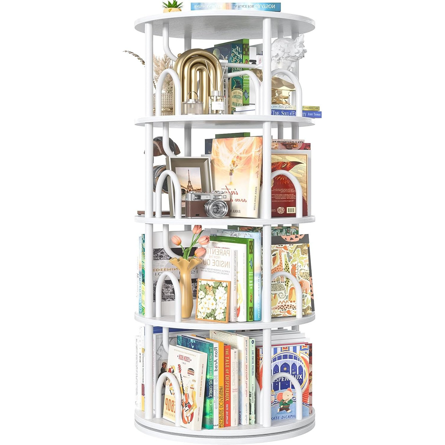 Corrigan Studio 5 Tier Rotating Bookshelf Tower, 360 Display Spinning ...