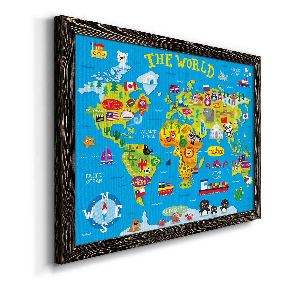 Zoomie Kids World Map Framed On Canvas Print | Wayfair