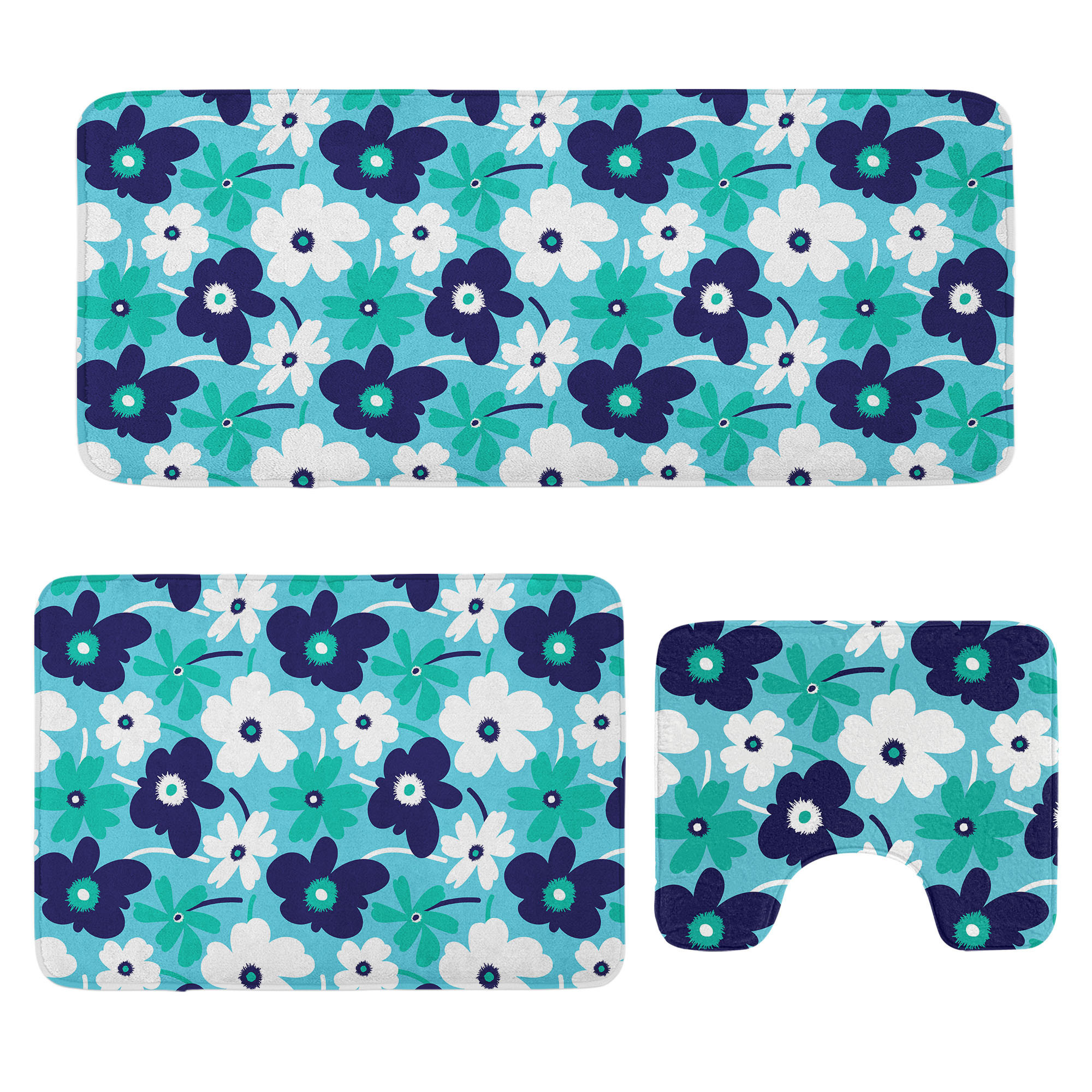 Latitude Run® Aqua Bathroom Rug Set 3 Pieces U-Shape & Rectangle Mats ...