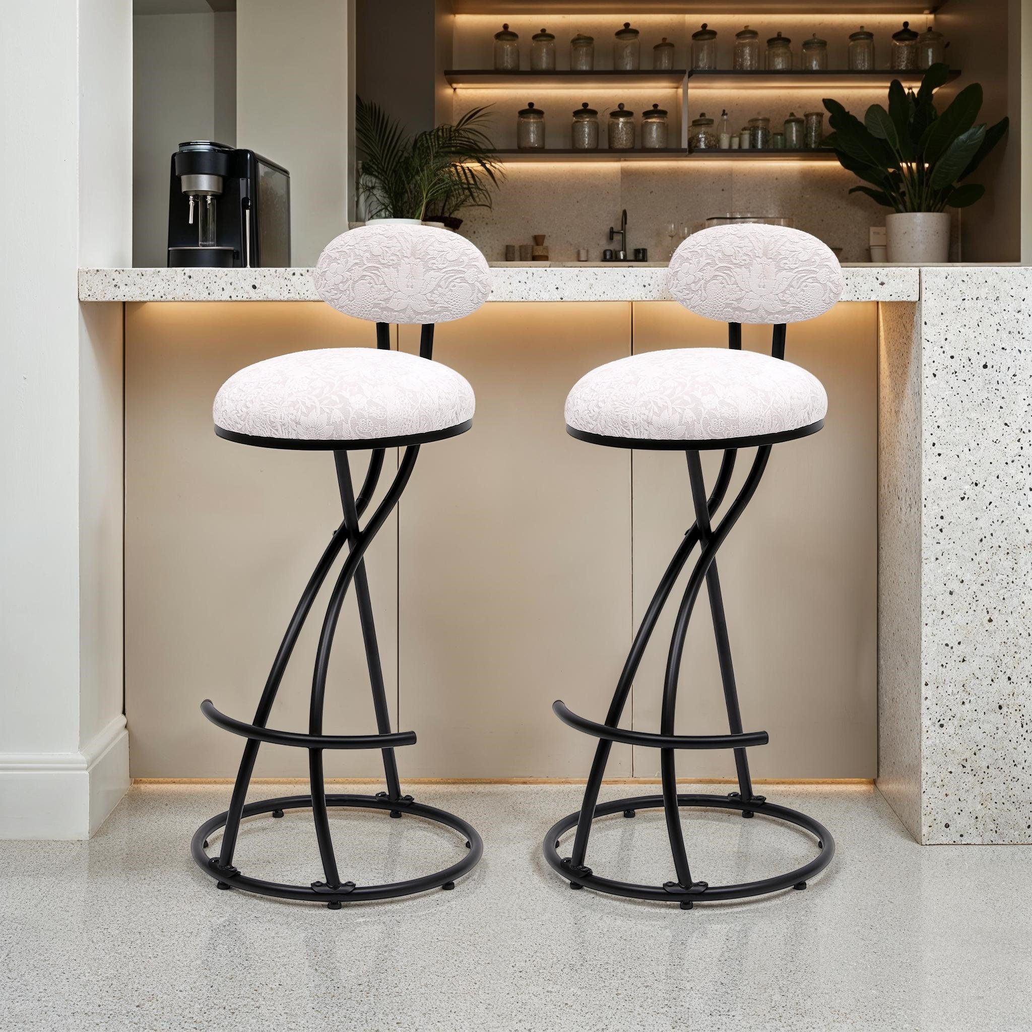 Ebern Designs 2Pcs Bar Stools Set with Backrest, S-shaped Barstools ...