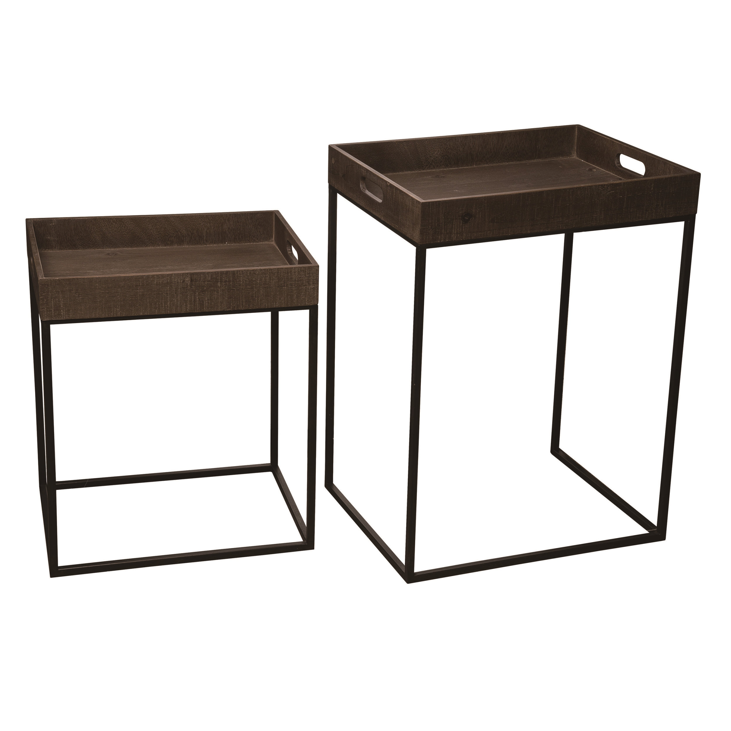 17 Stories Iron 26.38 in. Black Square Tray Table Set of 2 | Wayfair
