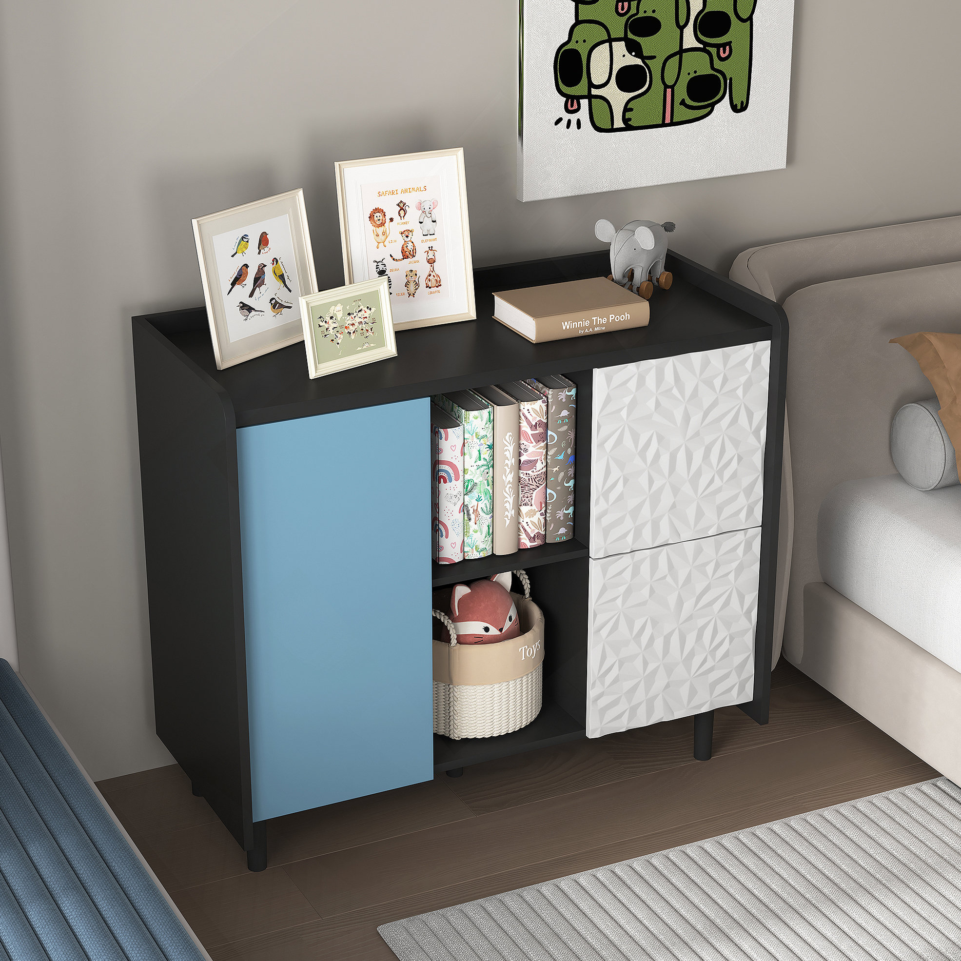 Wrought Studio Sideboard Buffet Cabinet, Black Storage Cabinet with Red ...