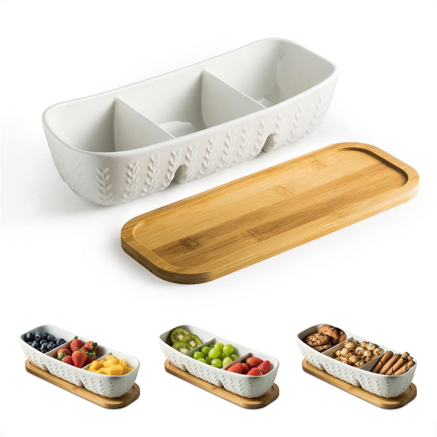 Stack man Chip And Dip Serving Set With Acacia Wood Serving Tray ...