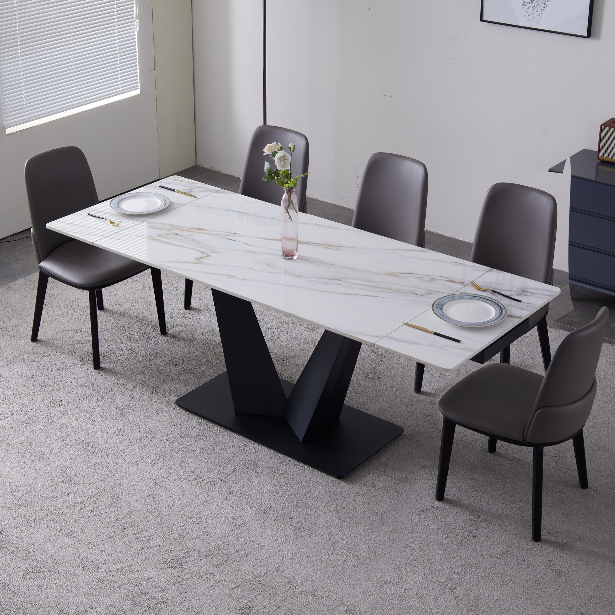 Ivy Bronx The Luxurious Marble Extendable Dining Table With Table-Left ...