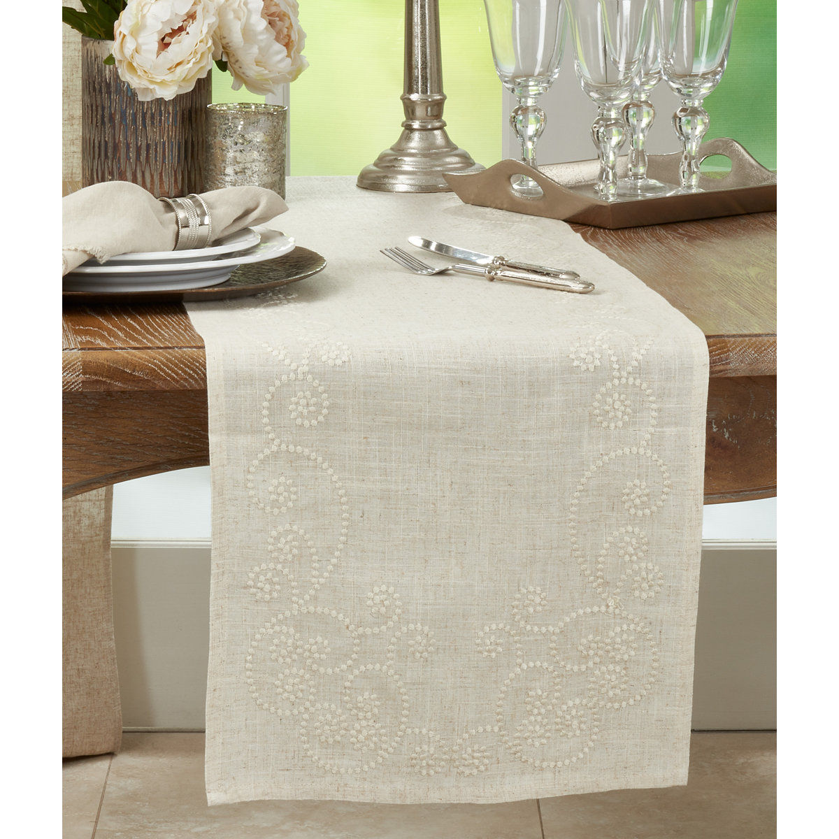 One Allium Way® Arik Embroidered Swirl Table Runner & Reviews | Wayfair