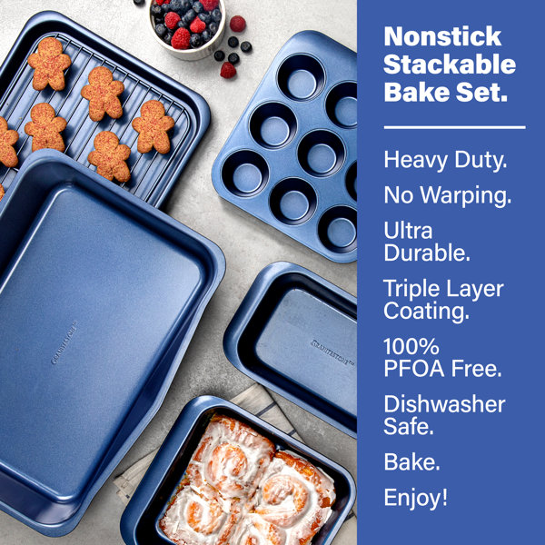 Granitestone Blue 6 Piece Nonstick Stackable Bakeware Set & Reviews ...