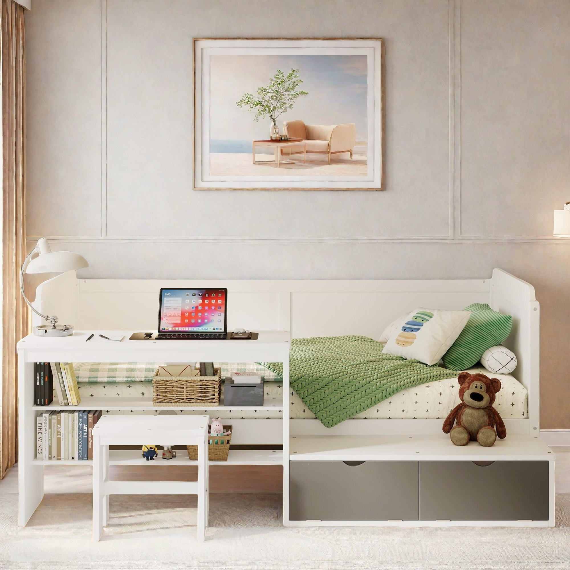 Lark Manor Ghena Wooden Daybed With Storage Shelves, Lockers, Study ...