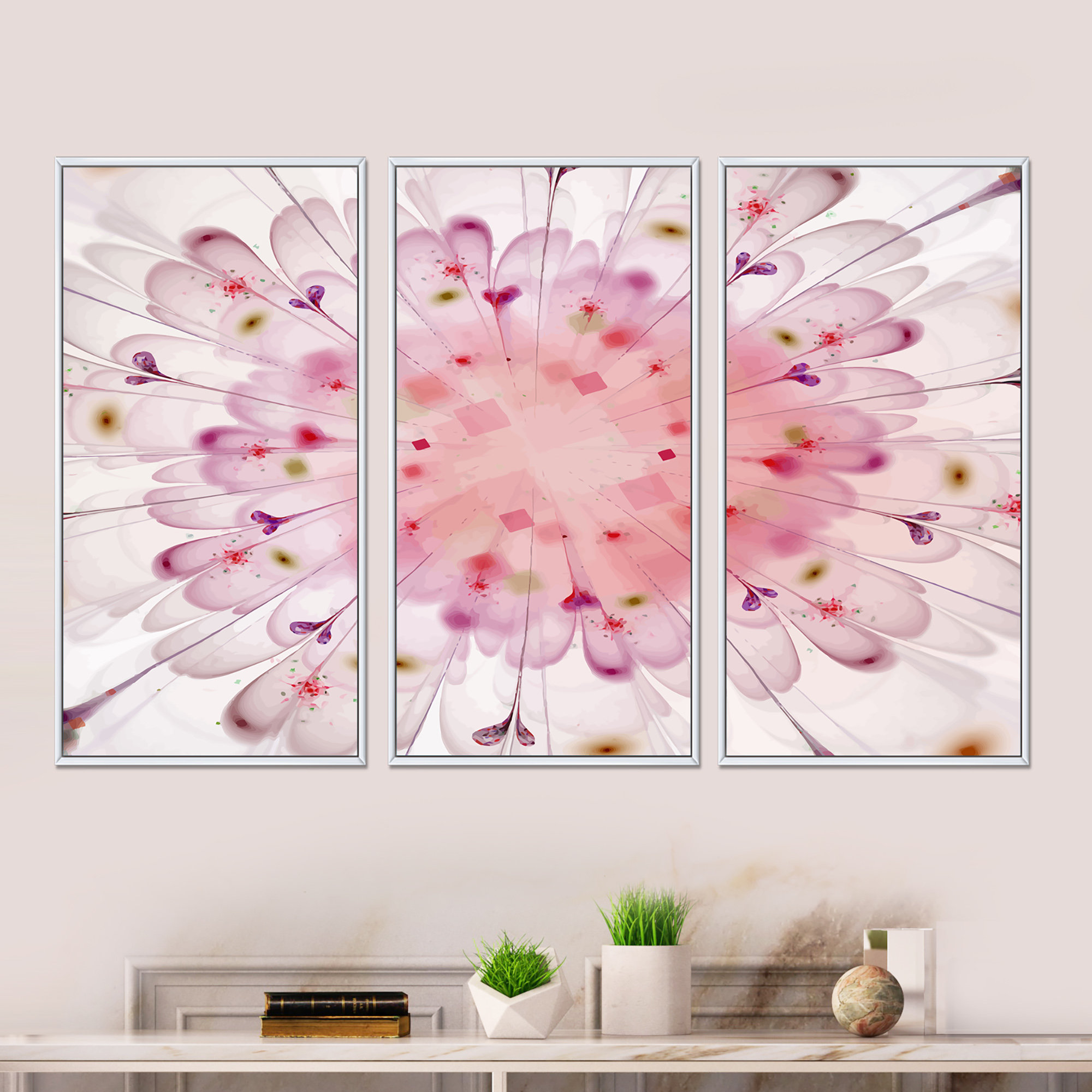 Winston Porter Light Pink Digital Flower - 3 Piece Floater Frame Print ...