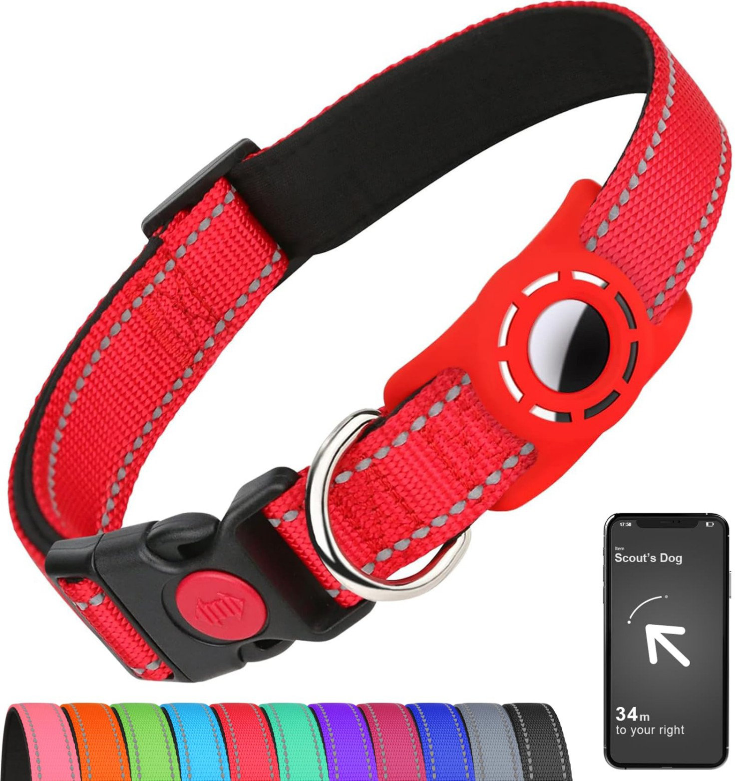 HIBAMSTOR Airtag Dog Collar With Airtag Holder For Medium Dogs ...