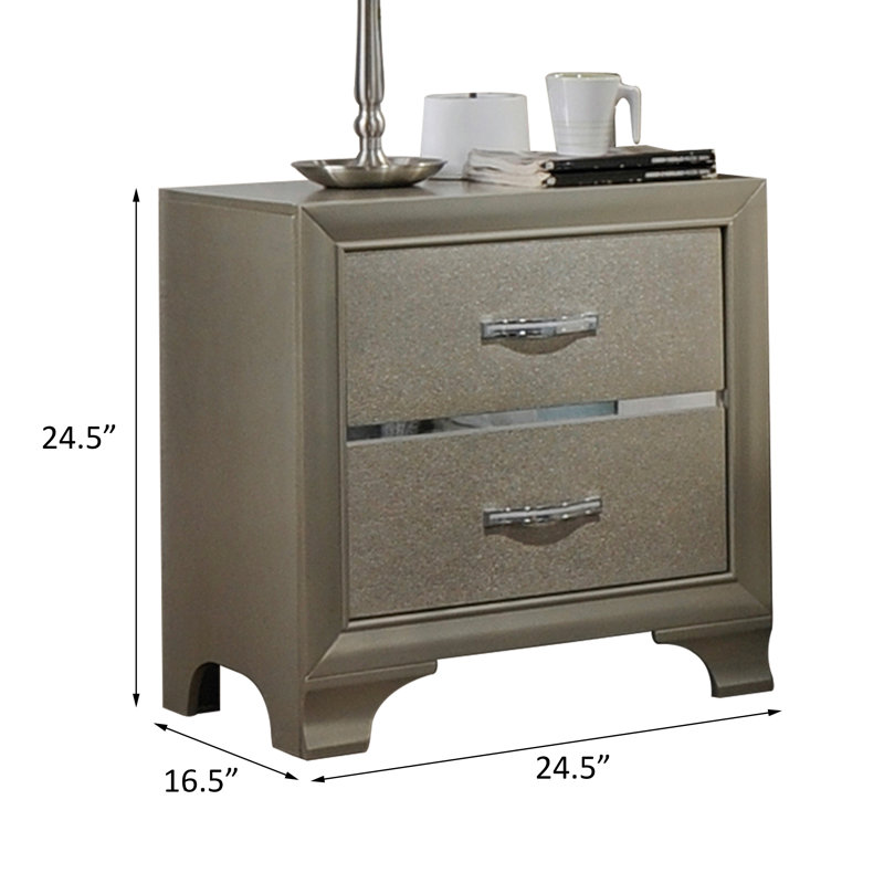 House of Hampton® Magana Champagne 2-Drawer Nightstand | Wayfair