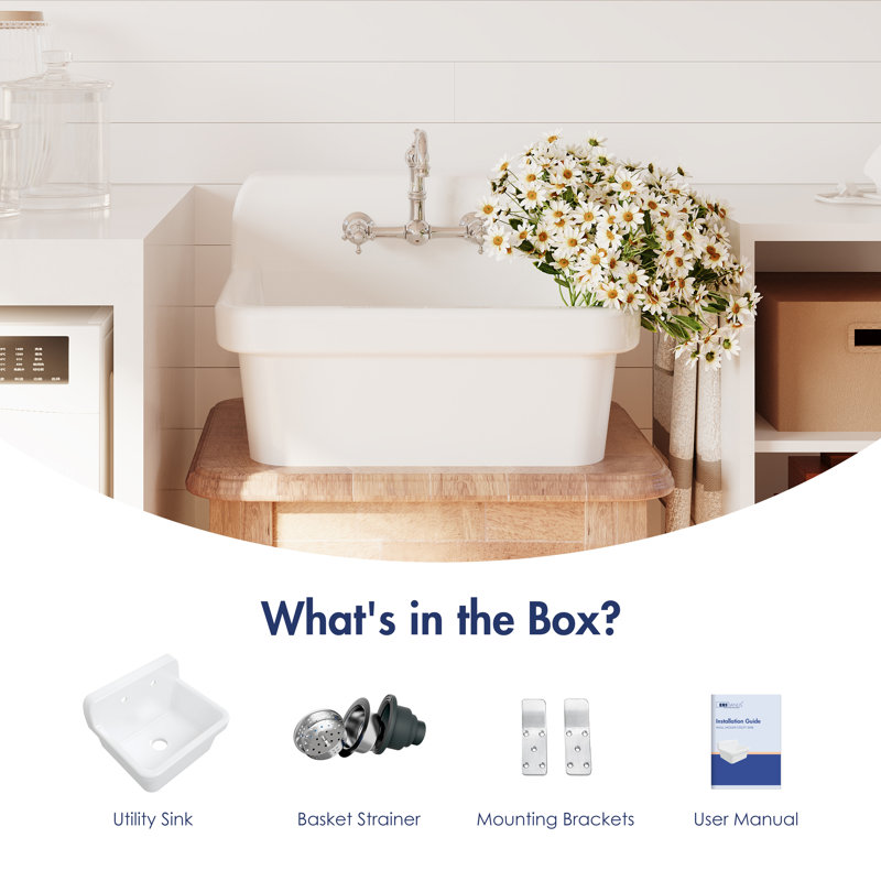 Eridanus Mason 24-inch White Ceramic Laundry Sink Wall Mount Utility ...