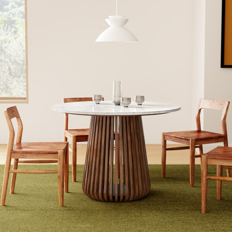 AllModern Kendall Solid Wood & Marble Round Dining Table & Reviews ...