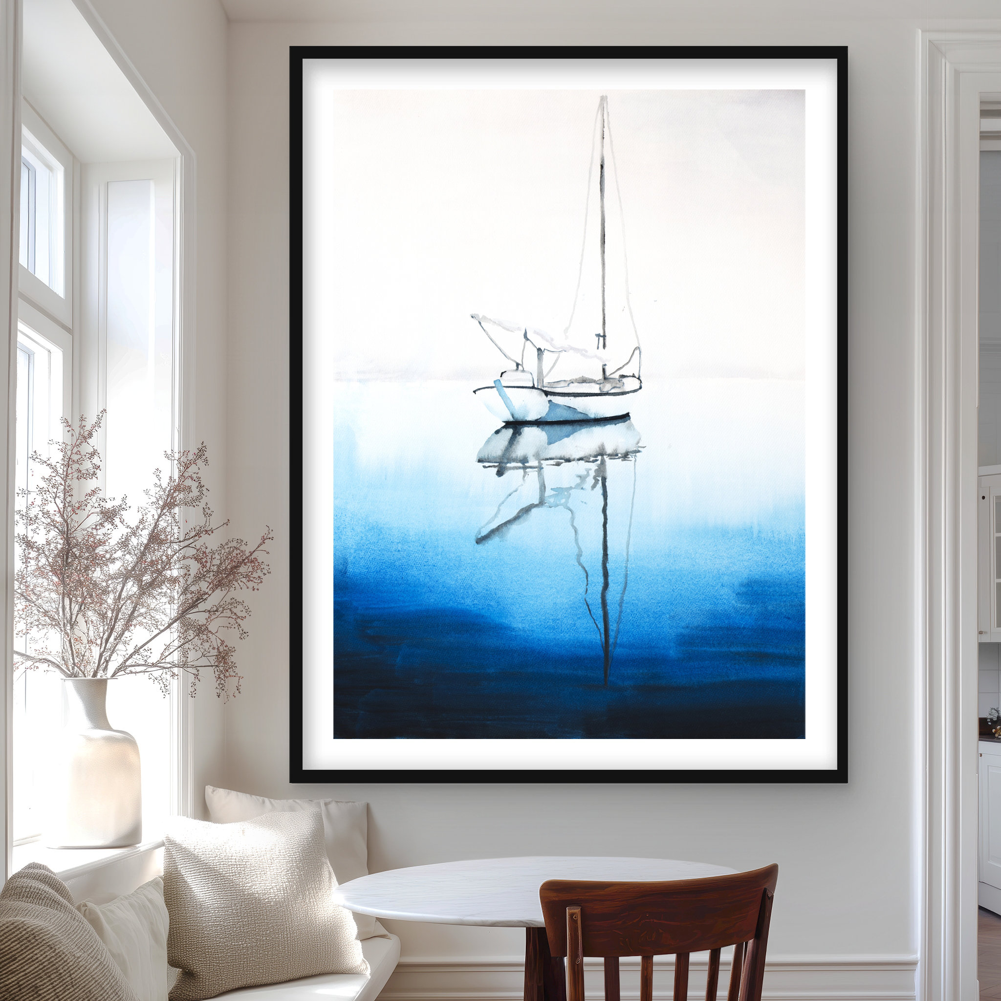 Lark Manor™ White Boat on Deep Blue Water - Travel & Maps Wall Art ...