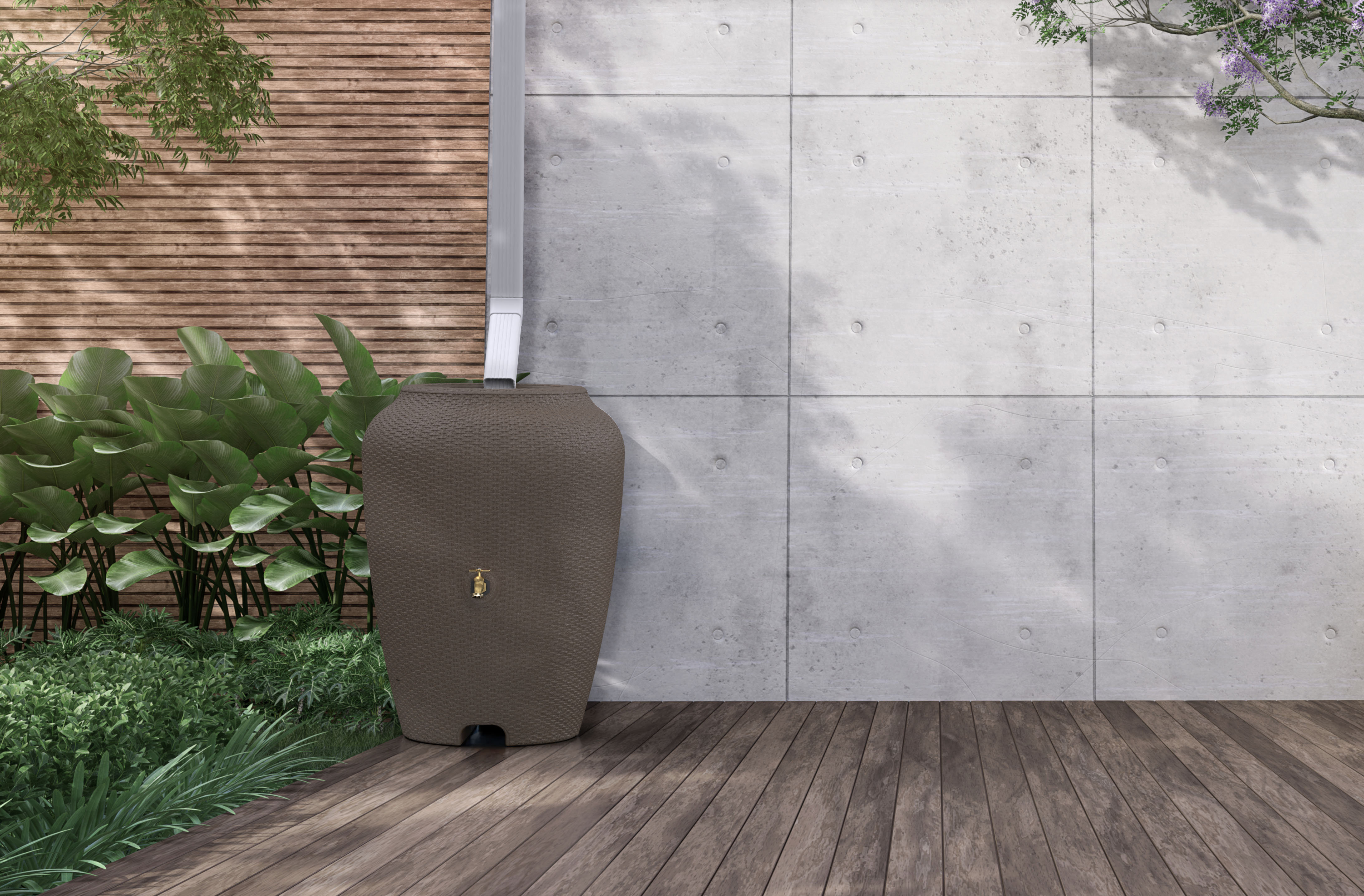 Algreen Wicker Texture 50 Gallon Rain Barrel for Water Storage ...