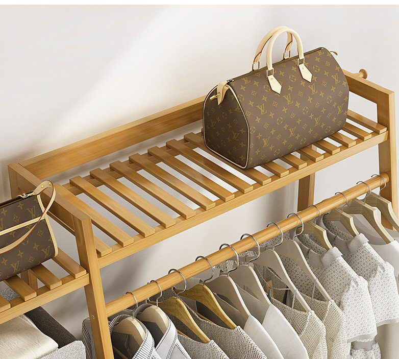 Rebrilliant Bamboo Deluxe Freestanding Clothing Shelf – Double Rod ...