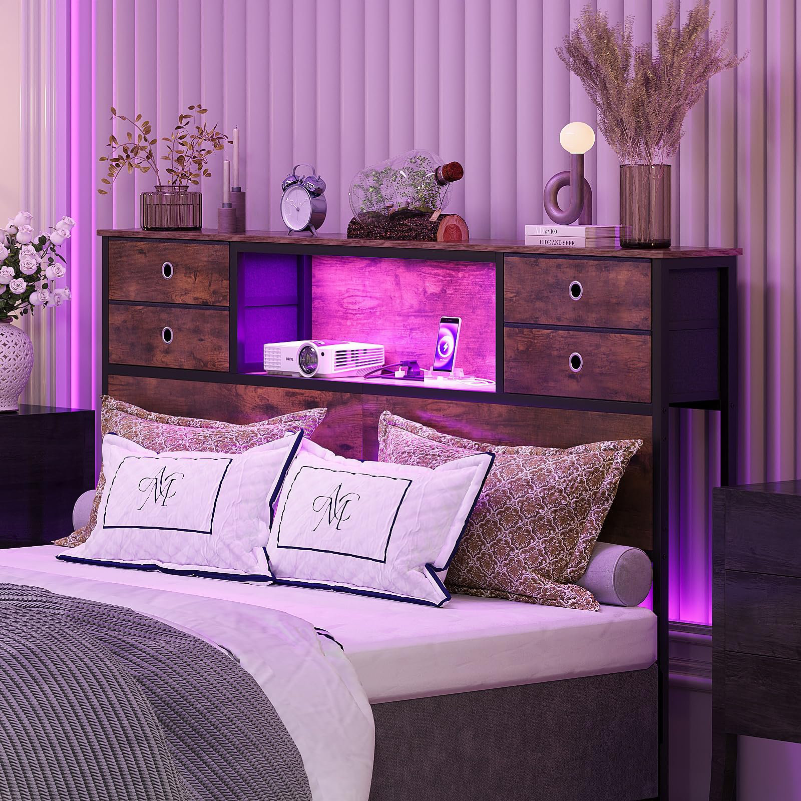 Brayden Studio® Queen Size Headboard With 4 Fabric Storage Drawers ...