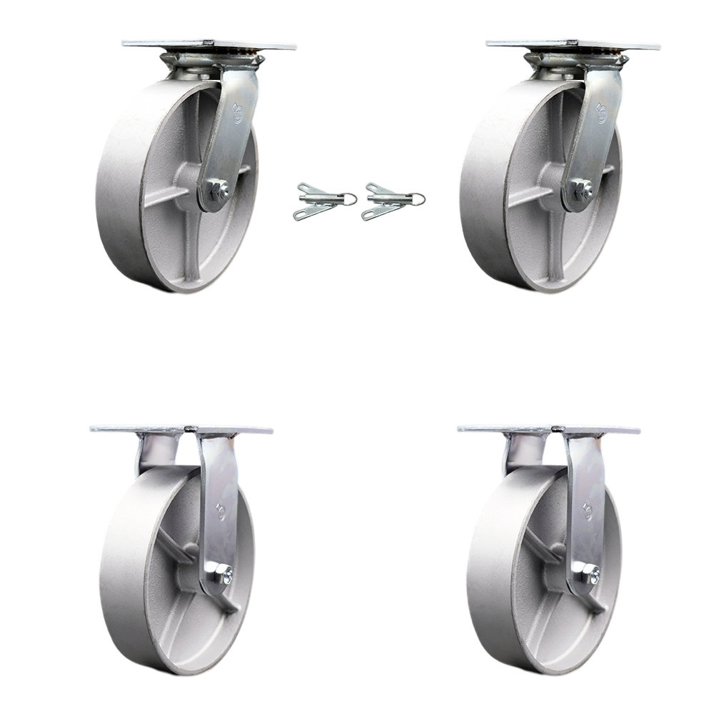 Service Caster 8 Inch Semi Steel Caster Set with Ball Bearing 2 Swivel ...