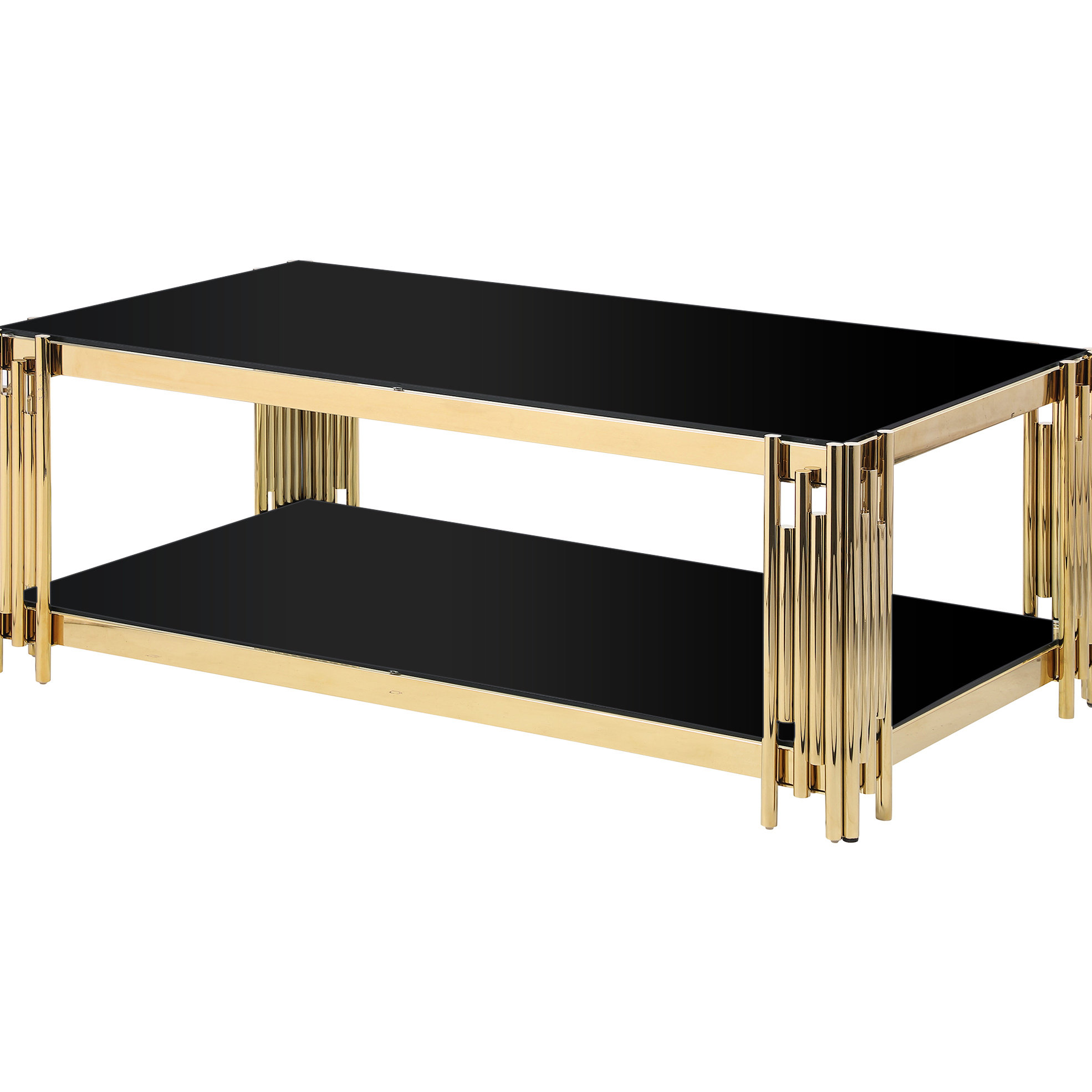 Latitude Run® Rectangular Glass-Topped Coffee Table With Golden ...