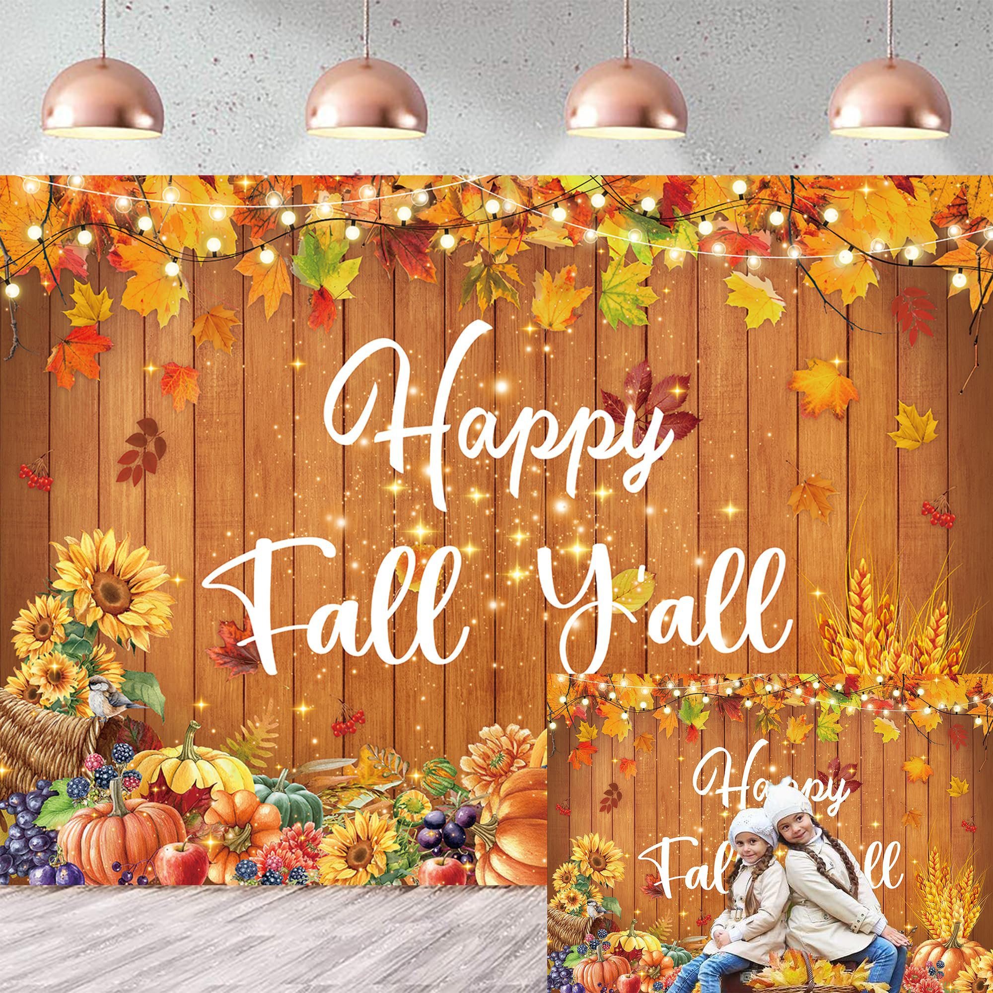 Ophelia & Co. 8x6ft Autumn Maple Leaves & Pumpkin Wood Wall Background ...