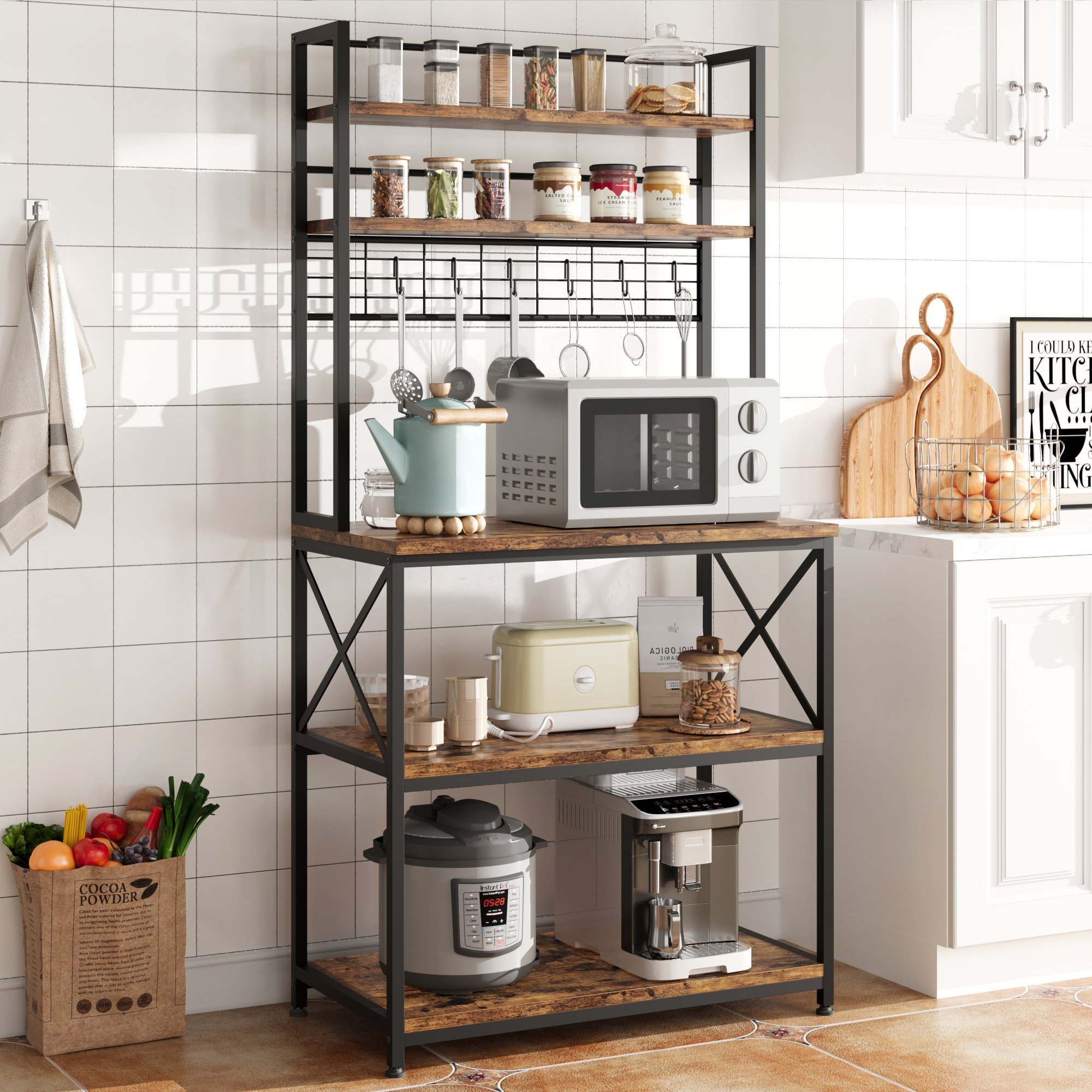 17 Stories Lew 34.25'' Iron Standard Baker's Rack with Microwave ...