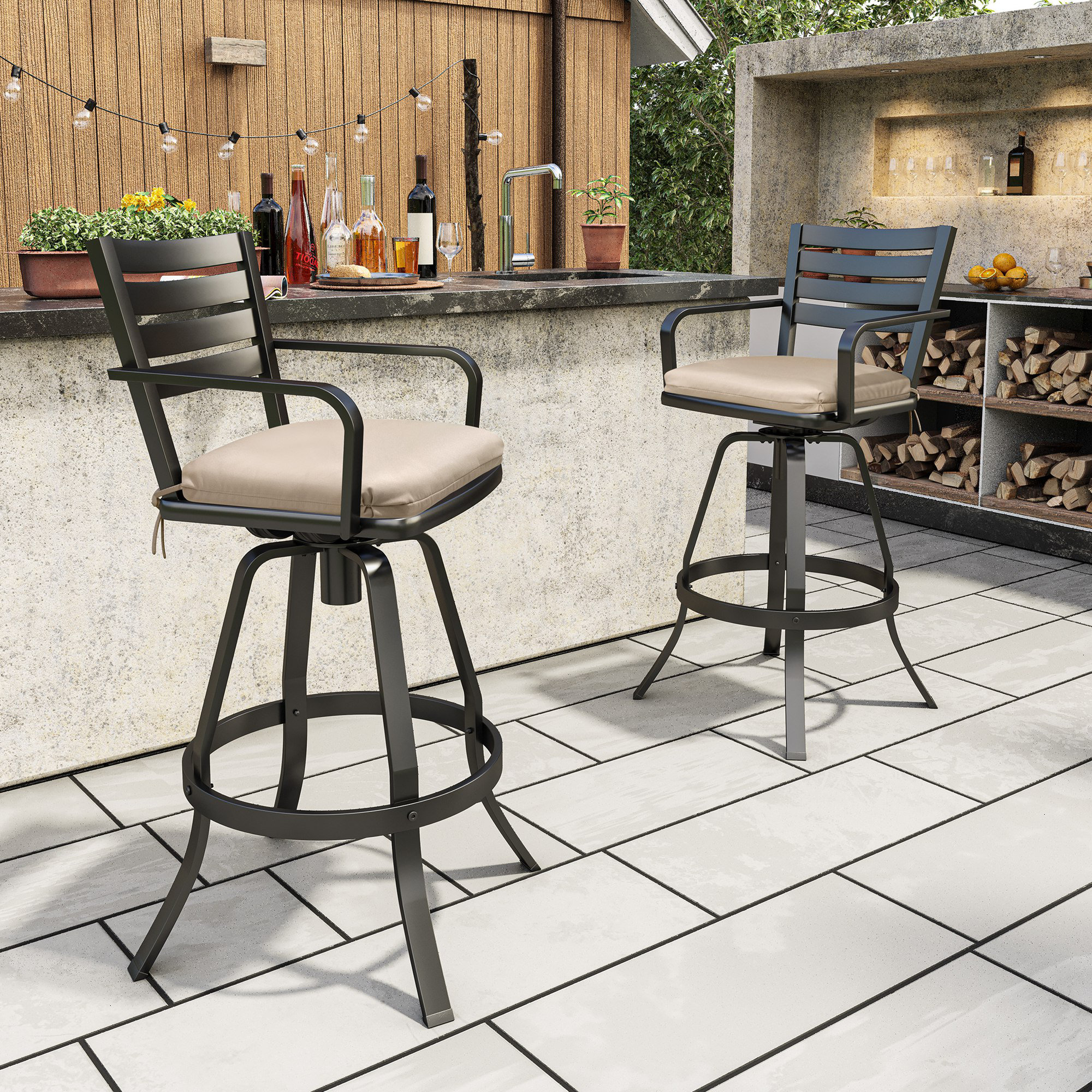 Red Barrel Studio® Patio Swivel Aluminum Bar Stools With Sunbrella ...
