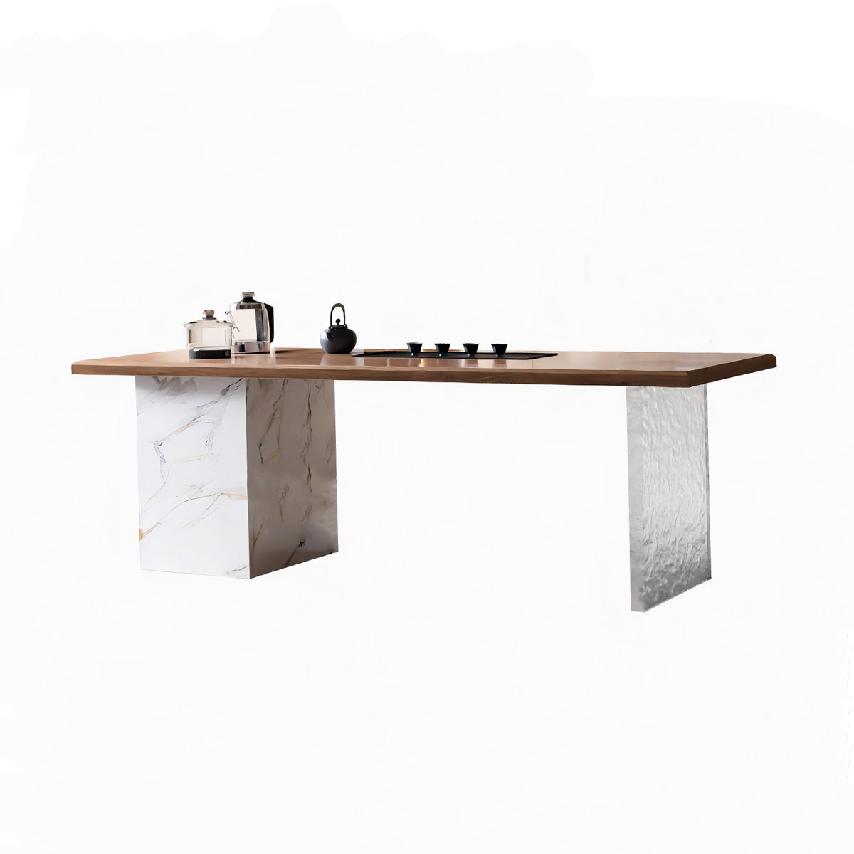 Brass Foam 62.99"Rectangle Sintered Stone Solid Wood Executive Tea Desk ...