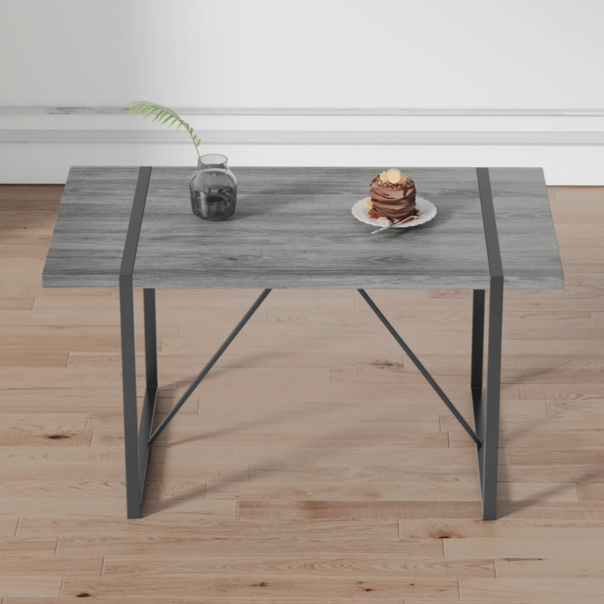 17 Stories Industrial Rectangular MDF Material Gray Dining Table With ...