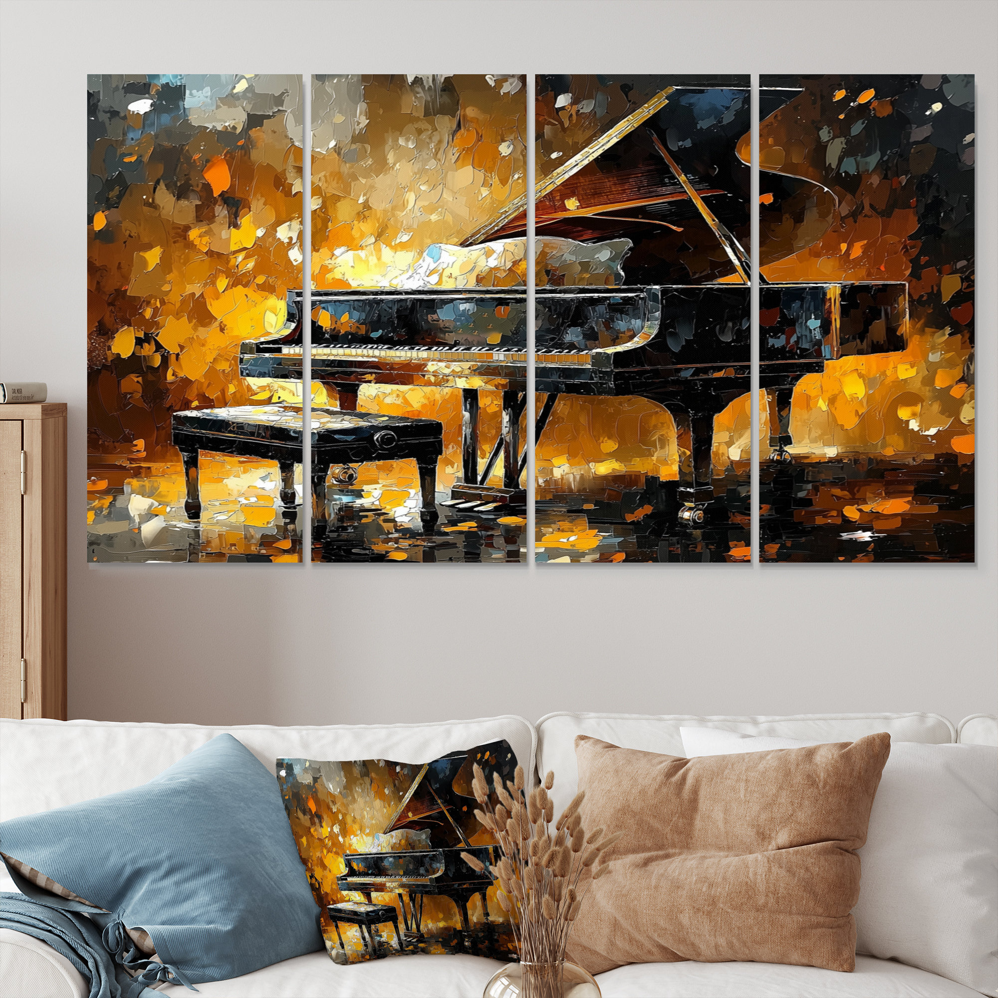 Lark Manor™ Orange Black Piano On Stage IV - Music Piano Canvas Wall ...