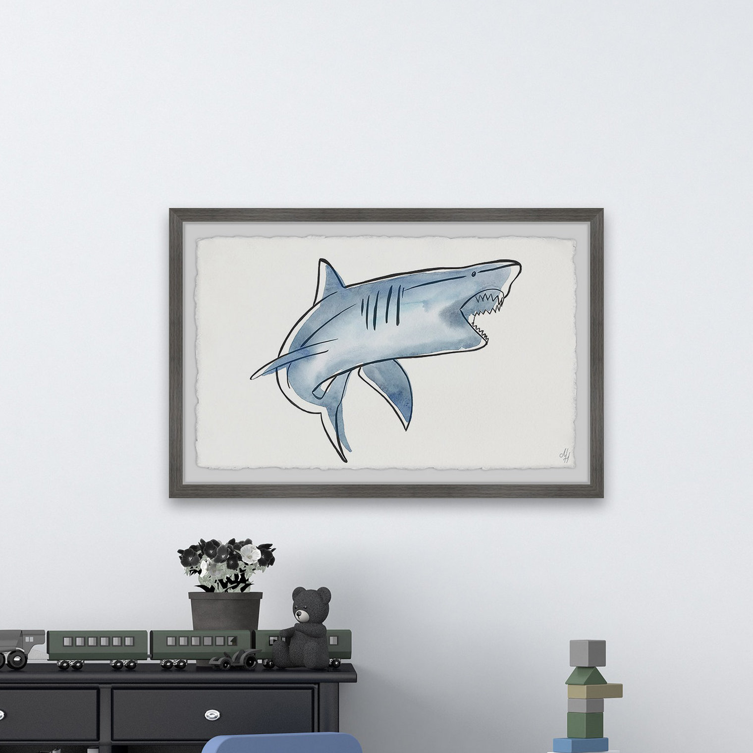 Isabelle & Max™ Cimino 'Biting Shark' Framed Print - Wayfair Canada