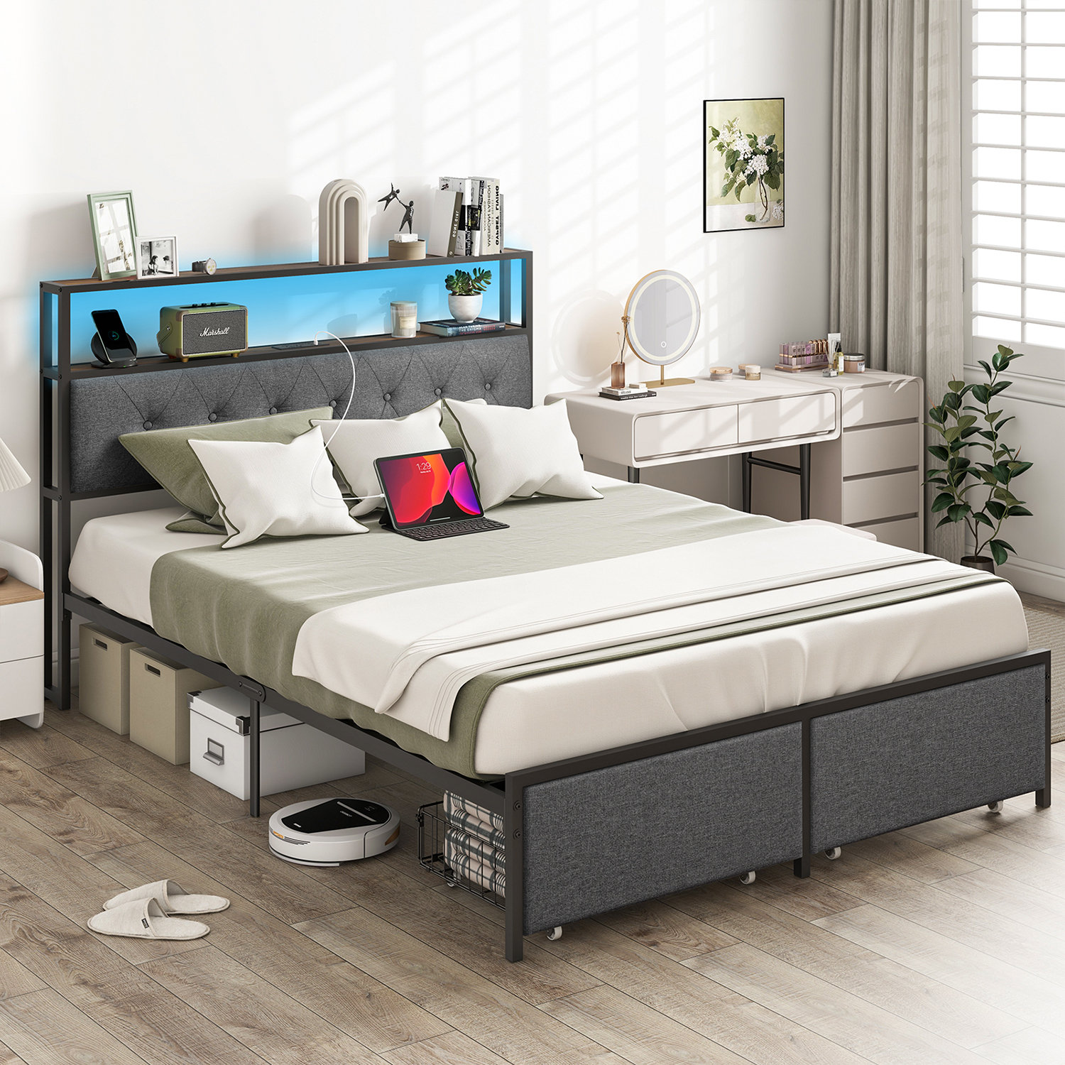 17 Stories Tremel Bed Frame with Headboard, Metal Platform Bed Frame ...