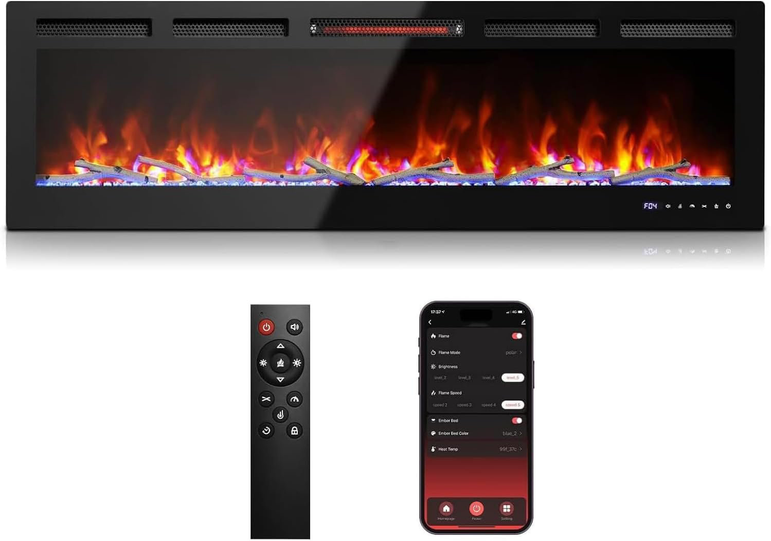 Symple Stuff Smart Electric Fireplace, Remote Control & Alexa/Wifi ...