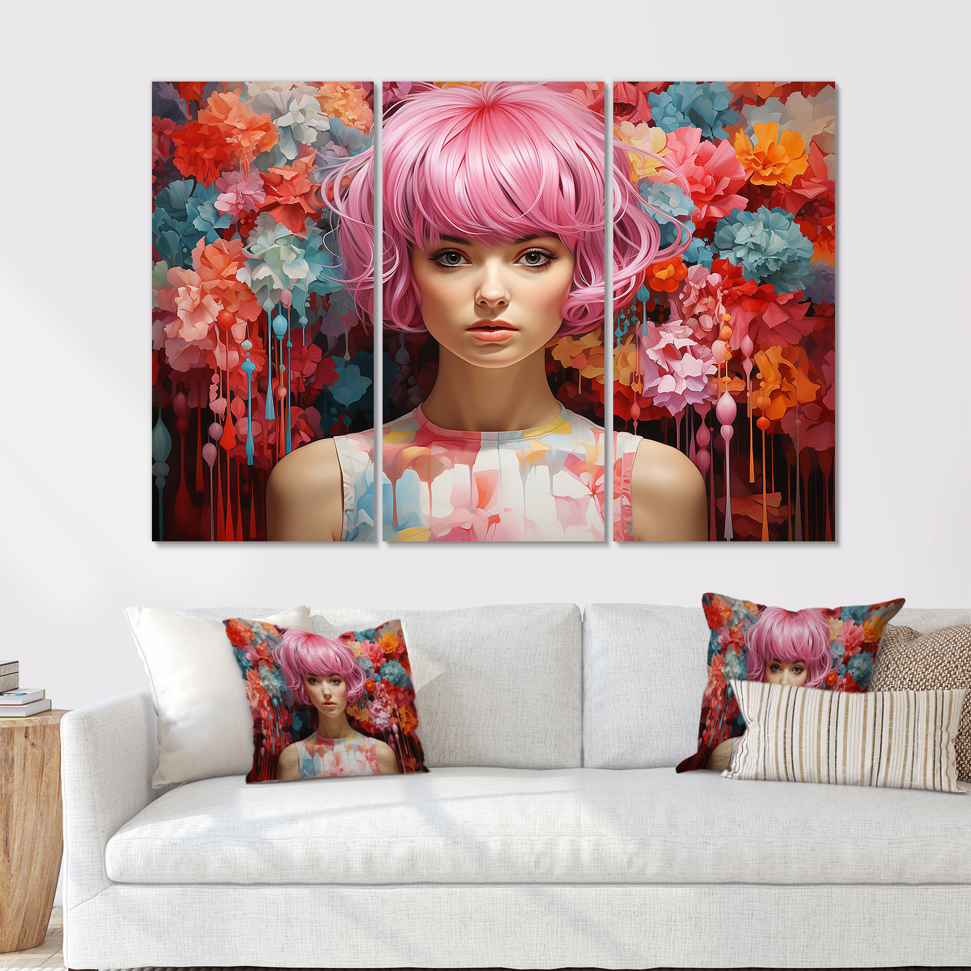 House of Hampton® Pink Whimsical Wigs Portrait I - Woman Pop Art Wall ...