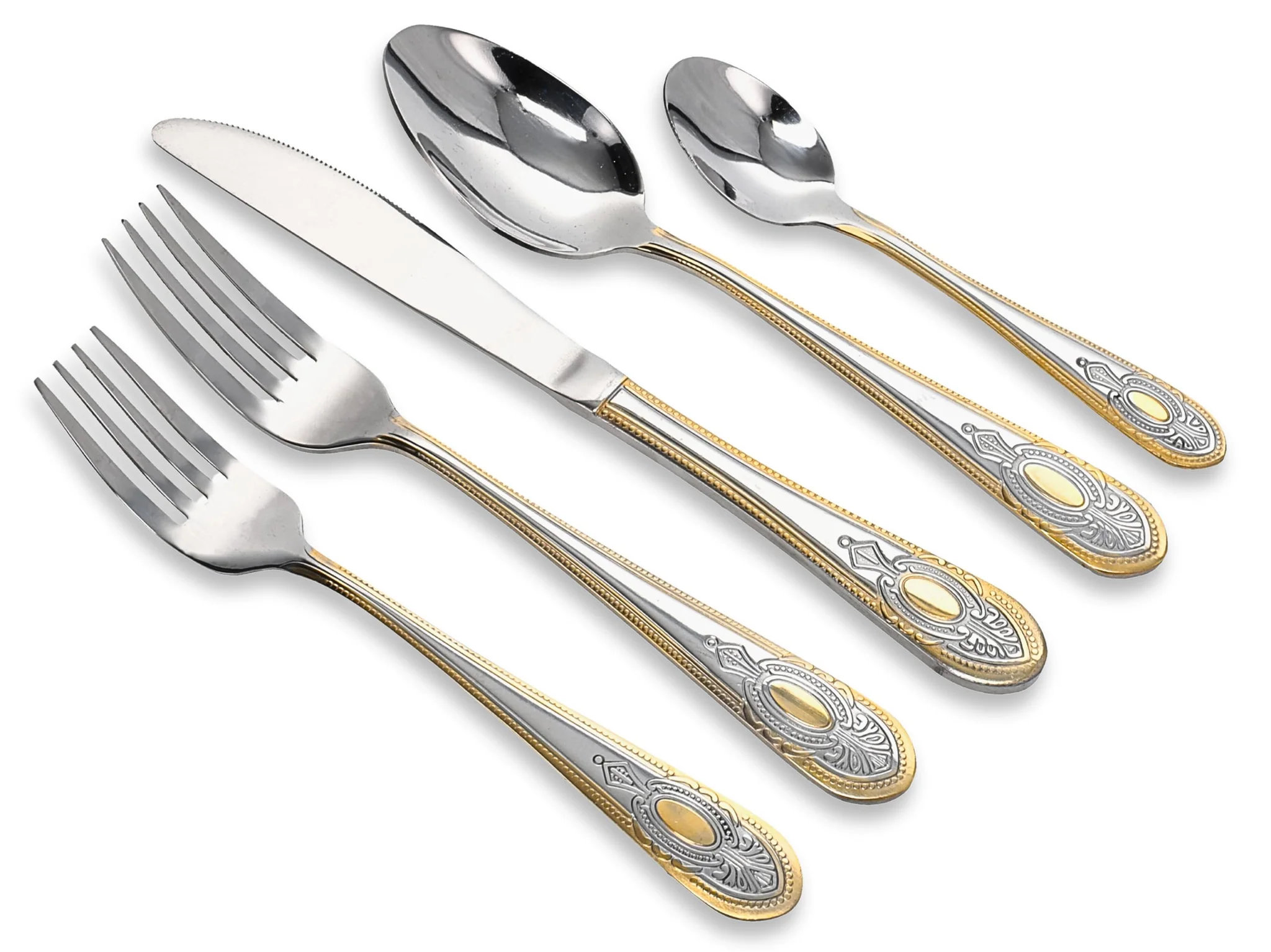 Rosdorf Park 72 Piece Flatware Set - Gold Trim Handles - Stainless ...