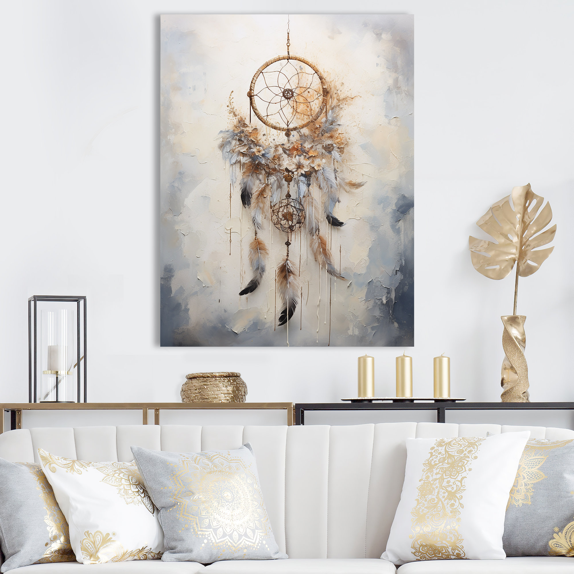 Bungalow Rose Threads Of Dreams Blue Dreamcatcher On Canvas Print | Wayfair