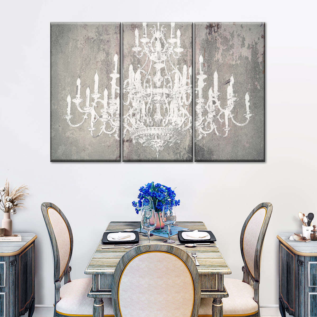House of Hampton® Abstract Chandelier On Canvas 3 Pieces Set | Wayfair