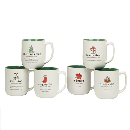 Certified International Christmas Fun Green Sayings Set of 6Mug 16 oz ...