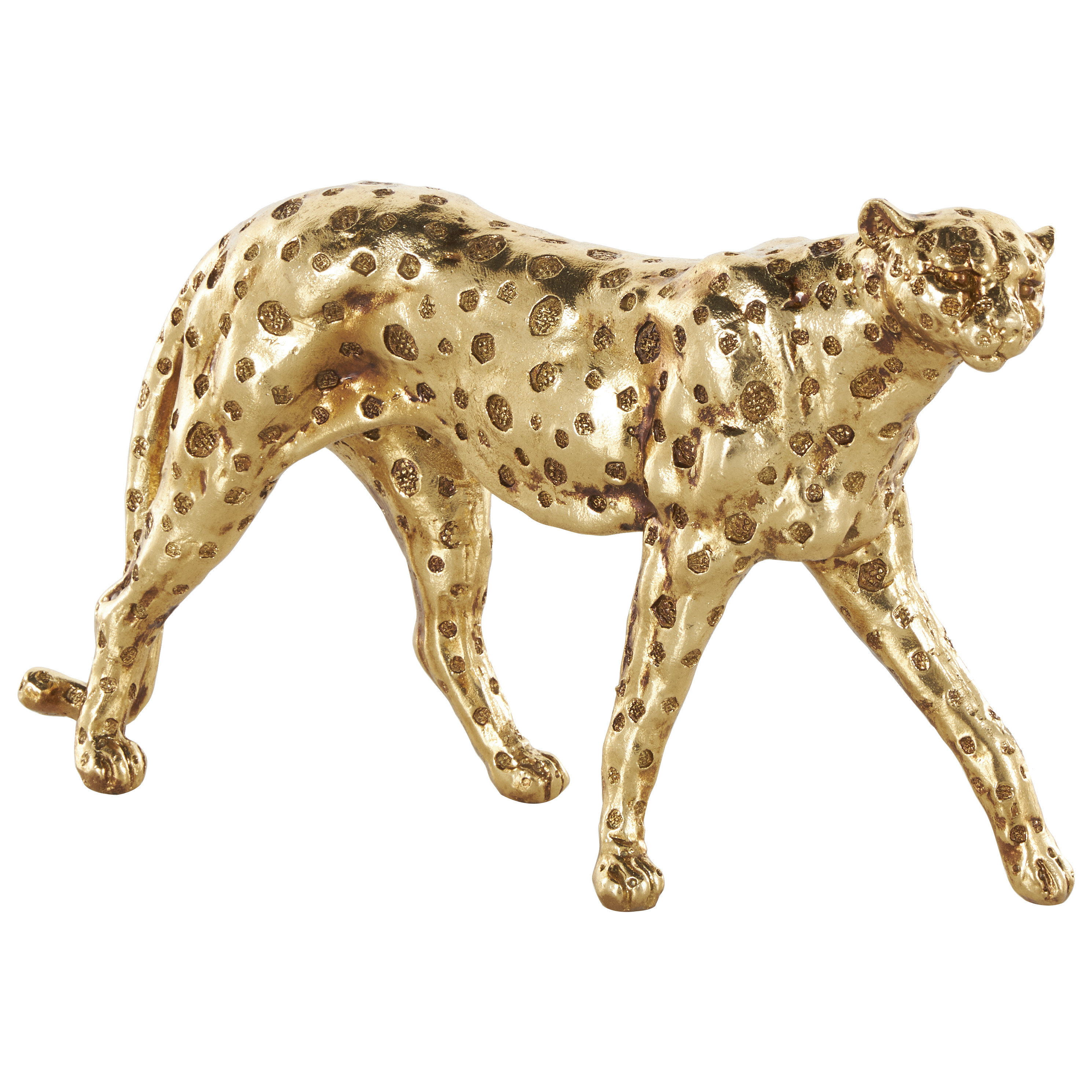 Bungalow Rose Mondarius Resin Walking Leopard Decorative Gold Sculpture ...