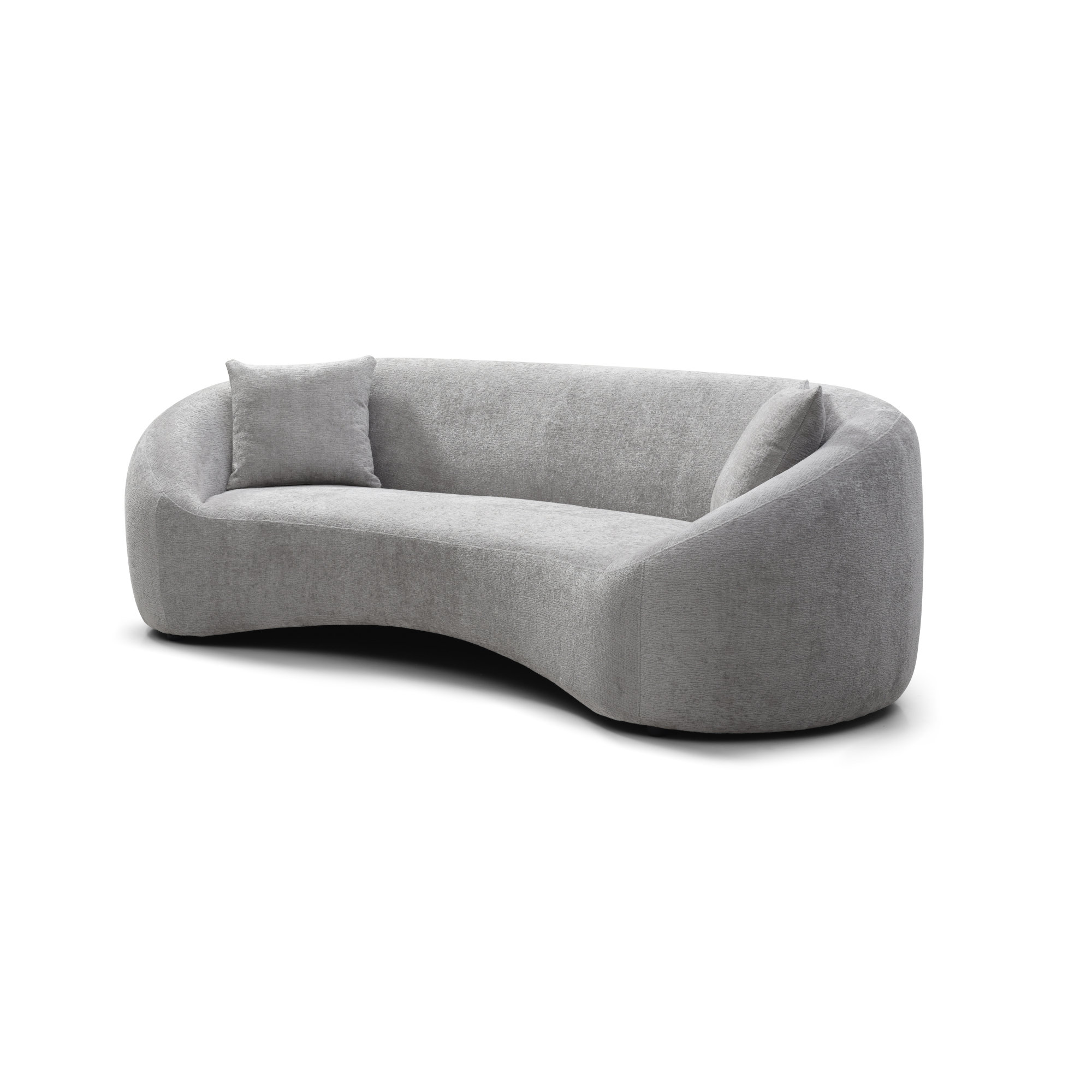 Hokku Designs Light gray curved 3-seater: minimalist chenille velvet ...